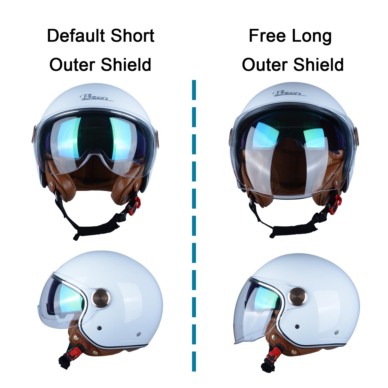 Snapklik.com : BEON Half 3/4 Face Motorcycle Helmet, DOT Approved, Retro Vintage Style, Dual ...