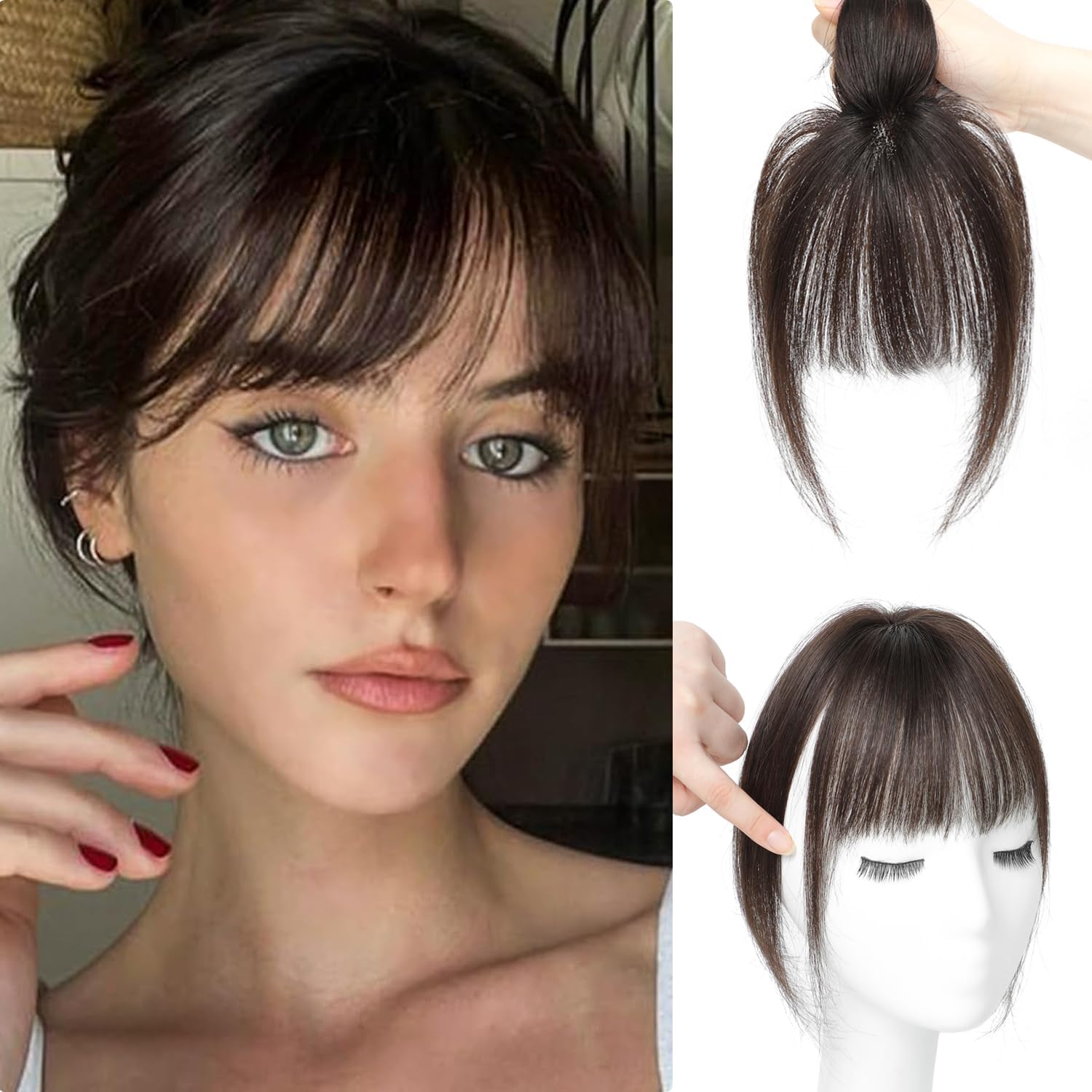 SARO-UP Clip in Fringe Bangs 100% Real Human Hair Extensions with ...