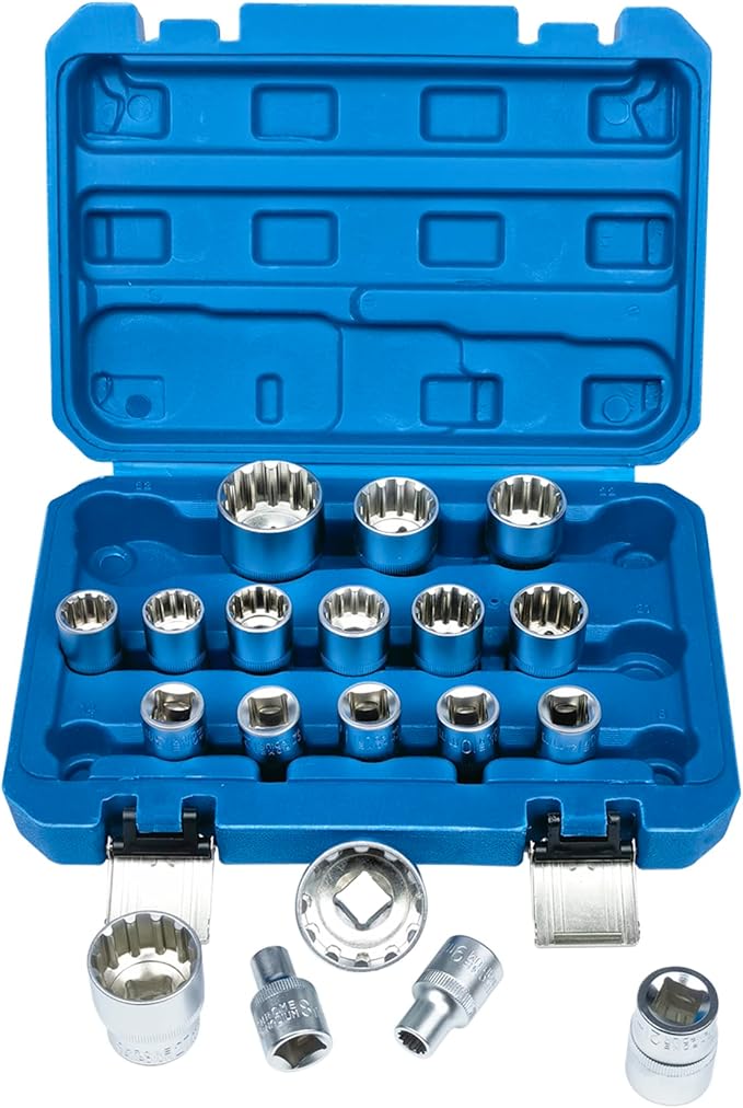 19 Pcs Spline Socket Set Metric, 12 Point Socket Set 1/2" Drive, 8-32mm ...