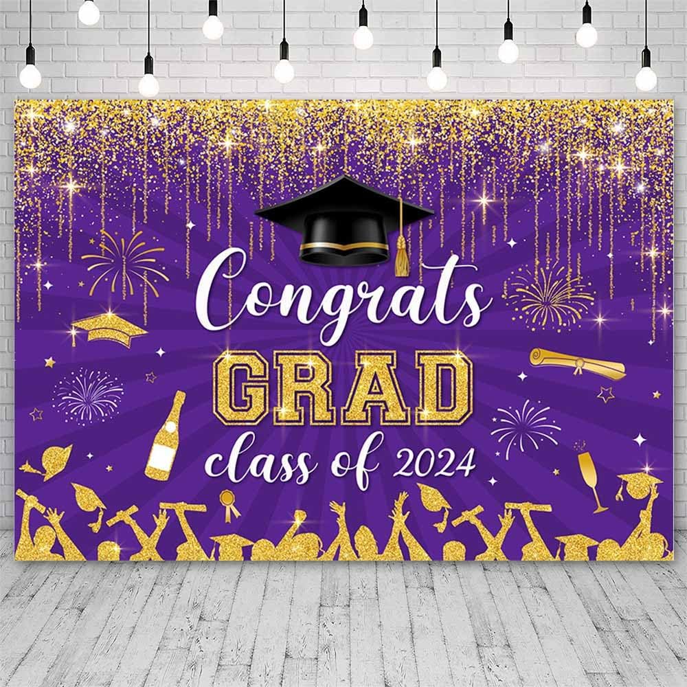 Amazon.com : AIBIIN 7x5ft Purple and Gold Congrats Grad Class of 2024 ...