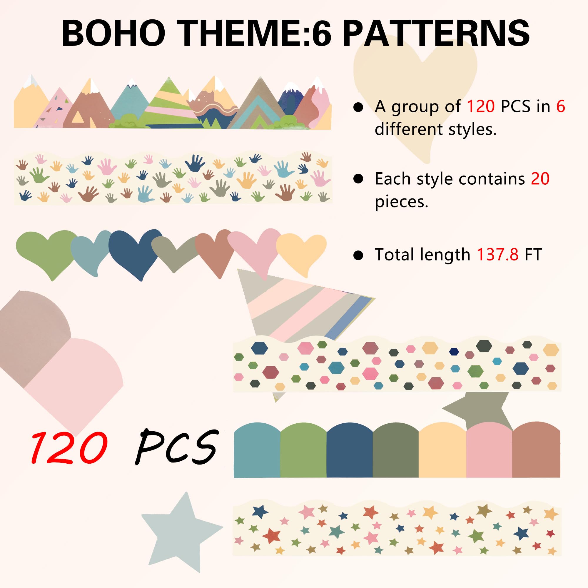 Snapklik.com : 138ft Boho Bulletin Board Borders Classroom Colorful ...