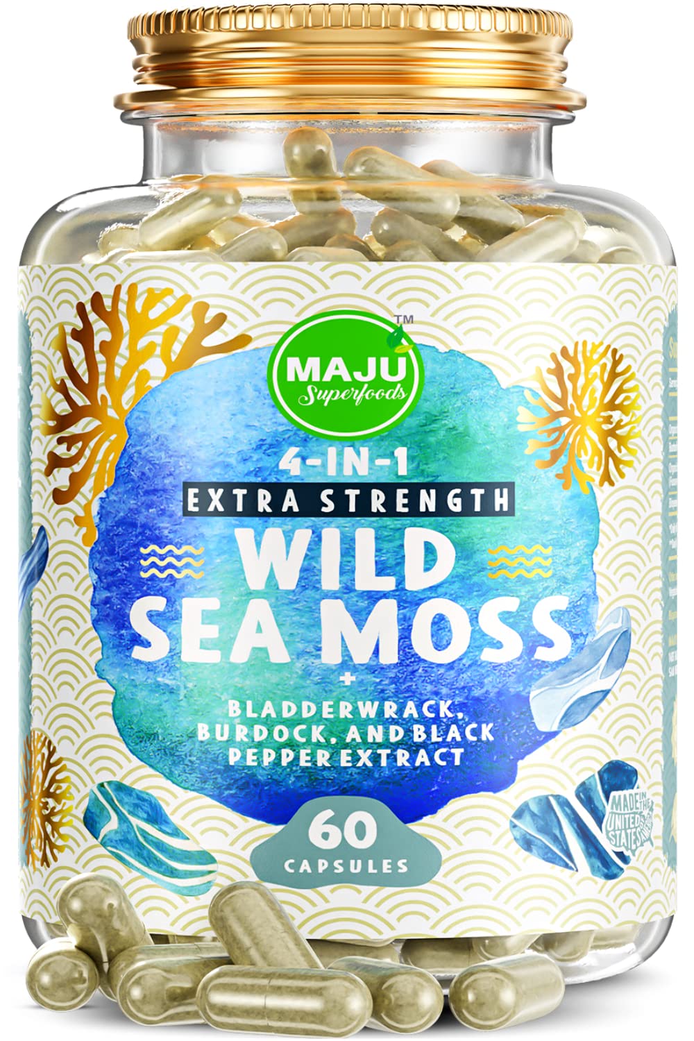 Buy MAJU 4-in-1 Organic Sea Moss Capsules, Wild Harvested Chondrus ...