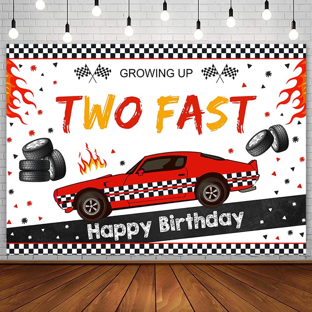 Buy SENDY 7x5ft Race Car Two Fast Backdrop Happy 2nd Birthday Party ...
