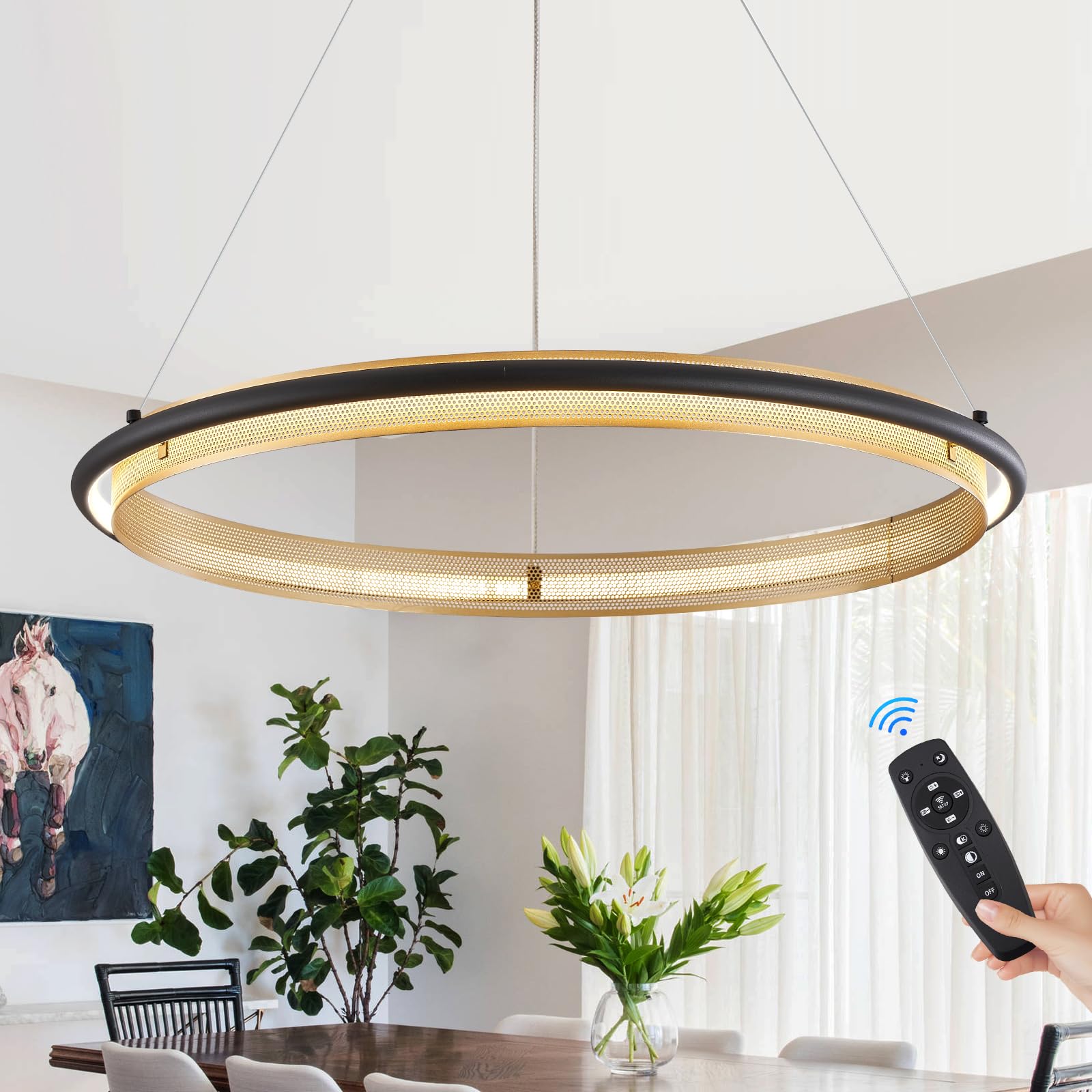 AIRYPHANT Modern LED Chandelier 23.6'' Ring Chandelier Dimmable Pendant ...