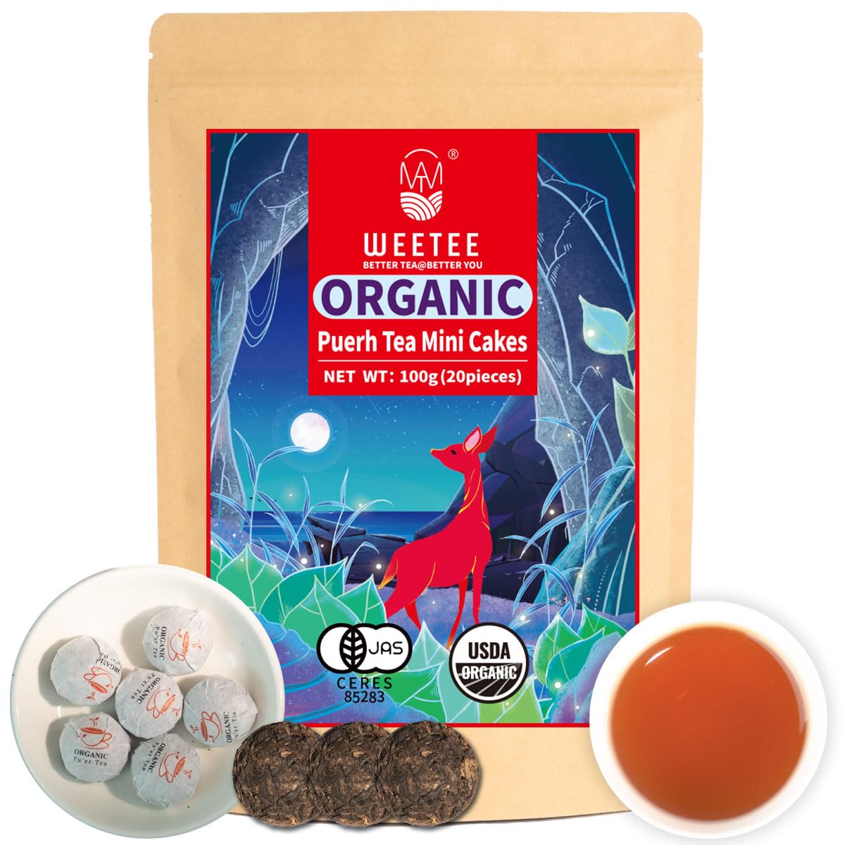 Amazon.com : WT WEETEE Organic Pu-erh Tea, USDA Organic Ripe Puerh Tea ...