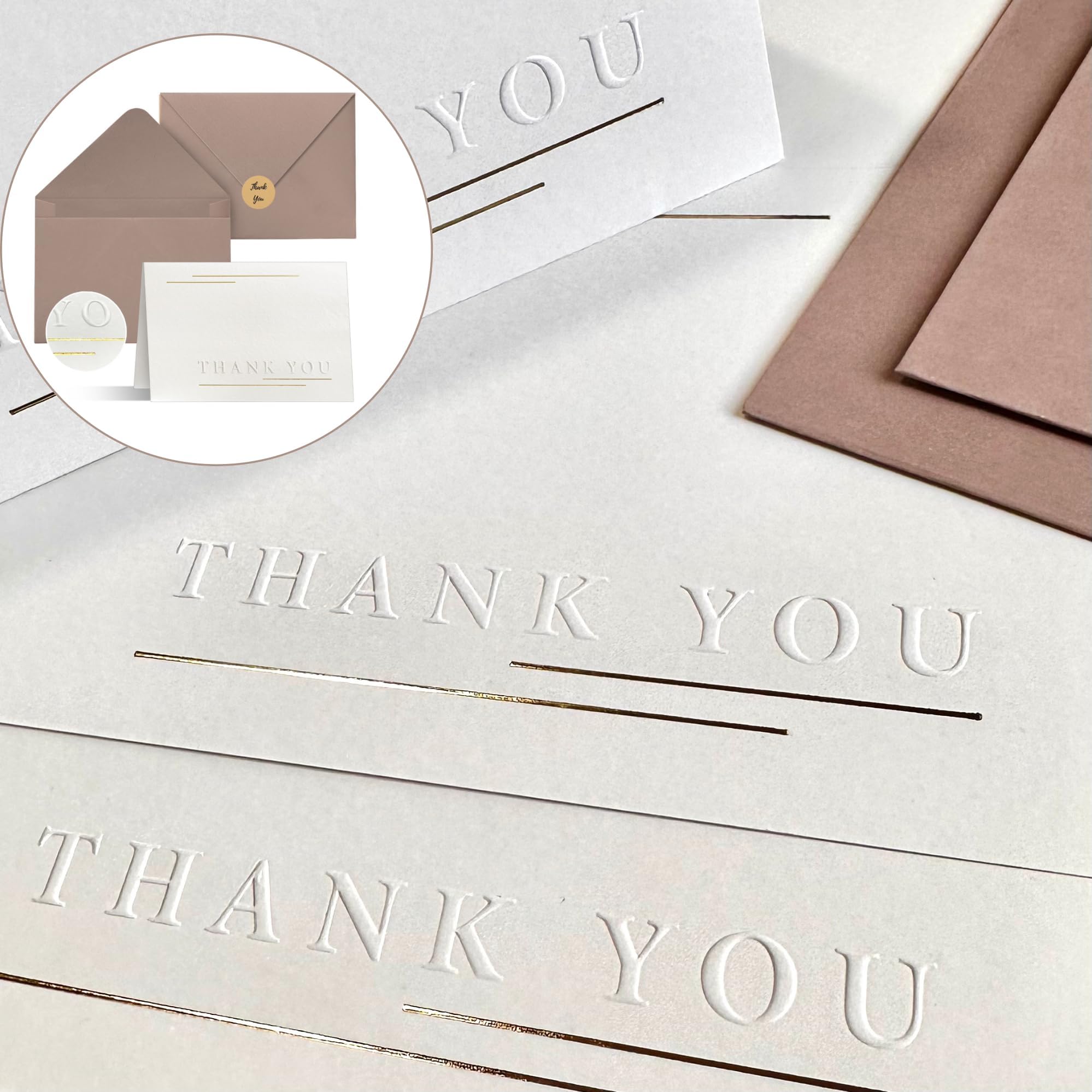 Amazon.com : Thank You Cards with embossed letters and gold thread, 50 ...