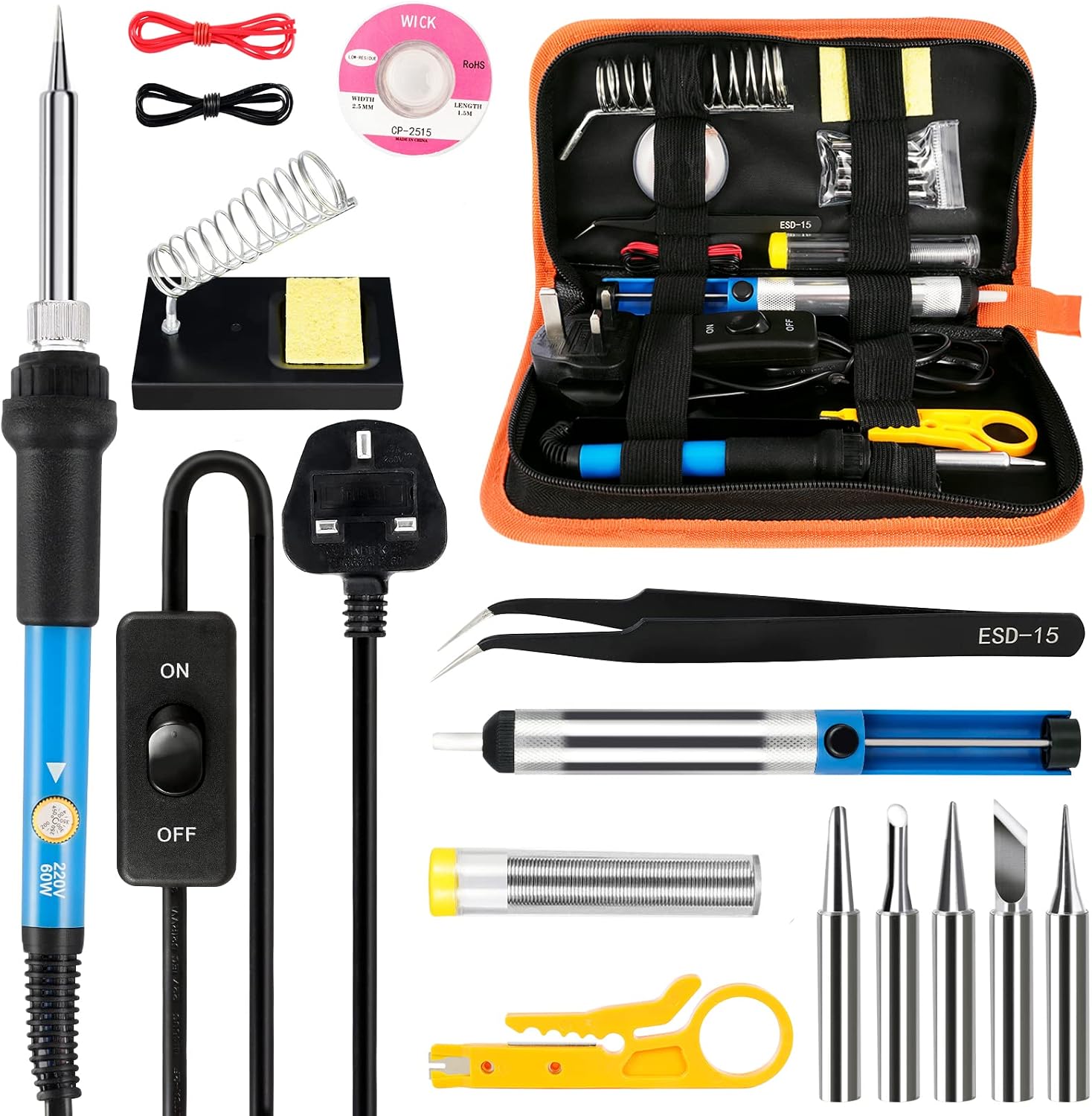 Soldering Iron Kit,60W Soldering-Iron Gun with Adjustable Temp 200-450 ...