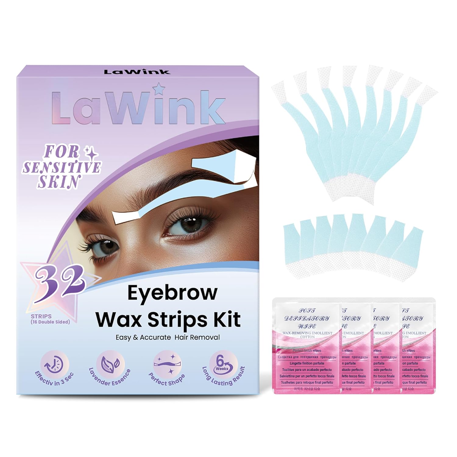Amazon.com : LaWink Sensitive Eyebrow Wax Strips, Facial Wax Strips ...