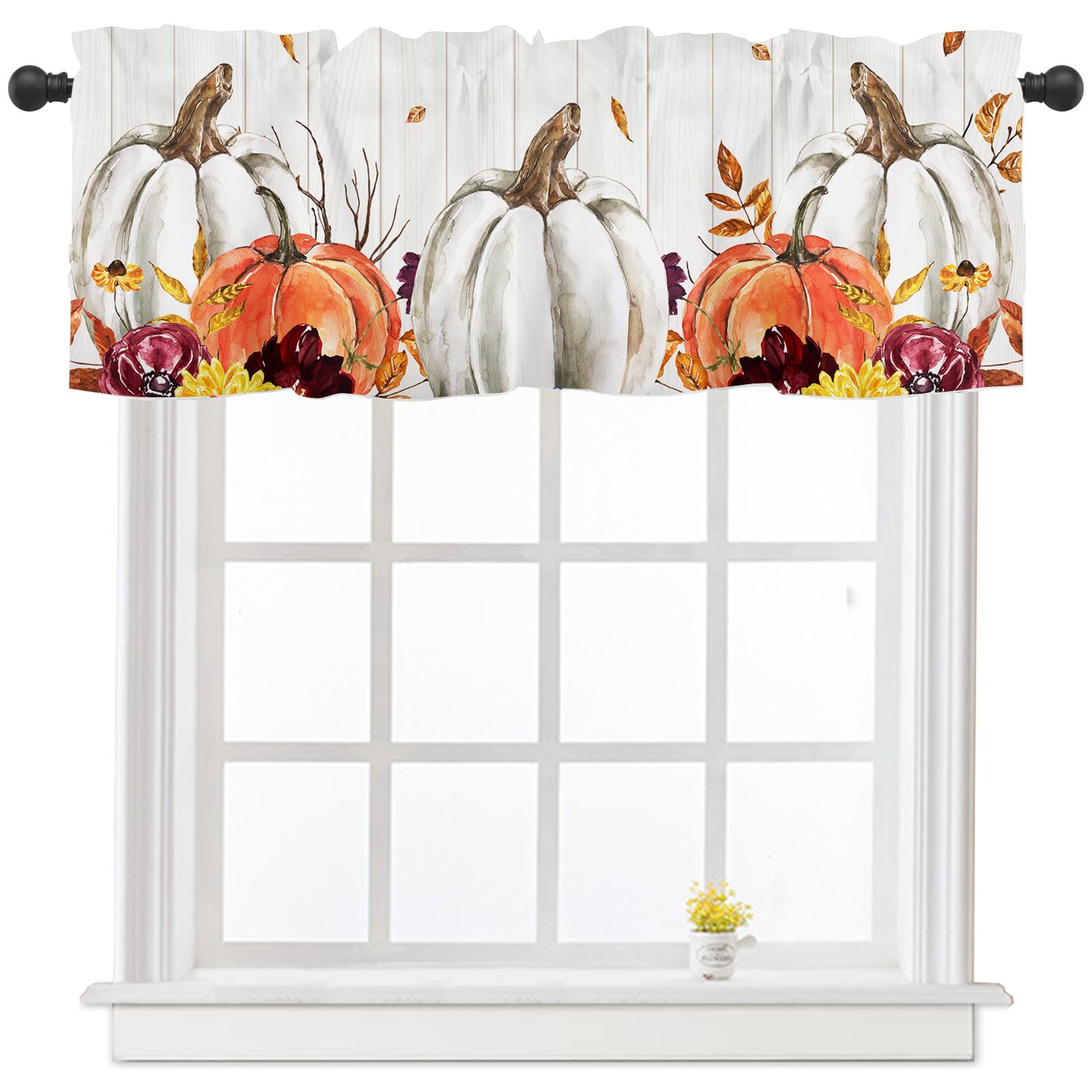 Amazon.com: Fall Autumn Pumpkins Kitchen Curtains Valances for Windows ...