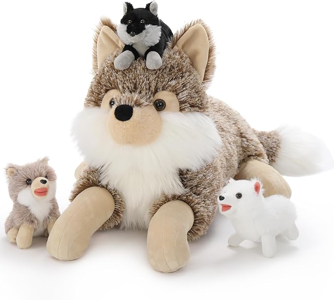 Amazon.com: Muiteiur 4Pcs Wolf Stuffed Animals Set, 20 Inch Large Mommy ...