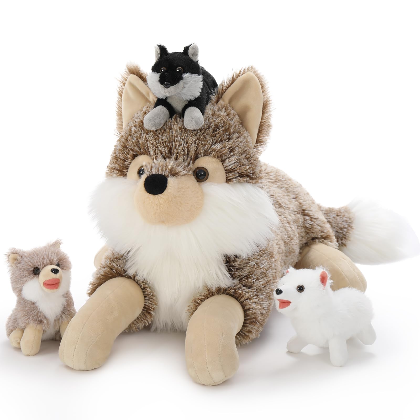 Amazon.com: Muiteiur 4Pcs Wolf Stuffed Animals Set, 20 Inch Large Mommy ...