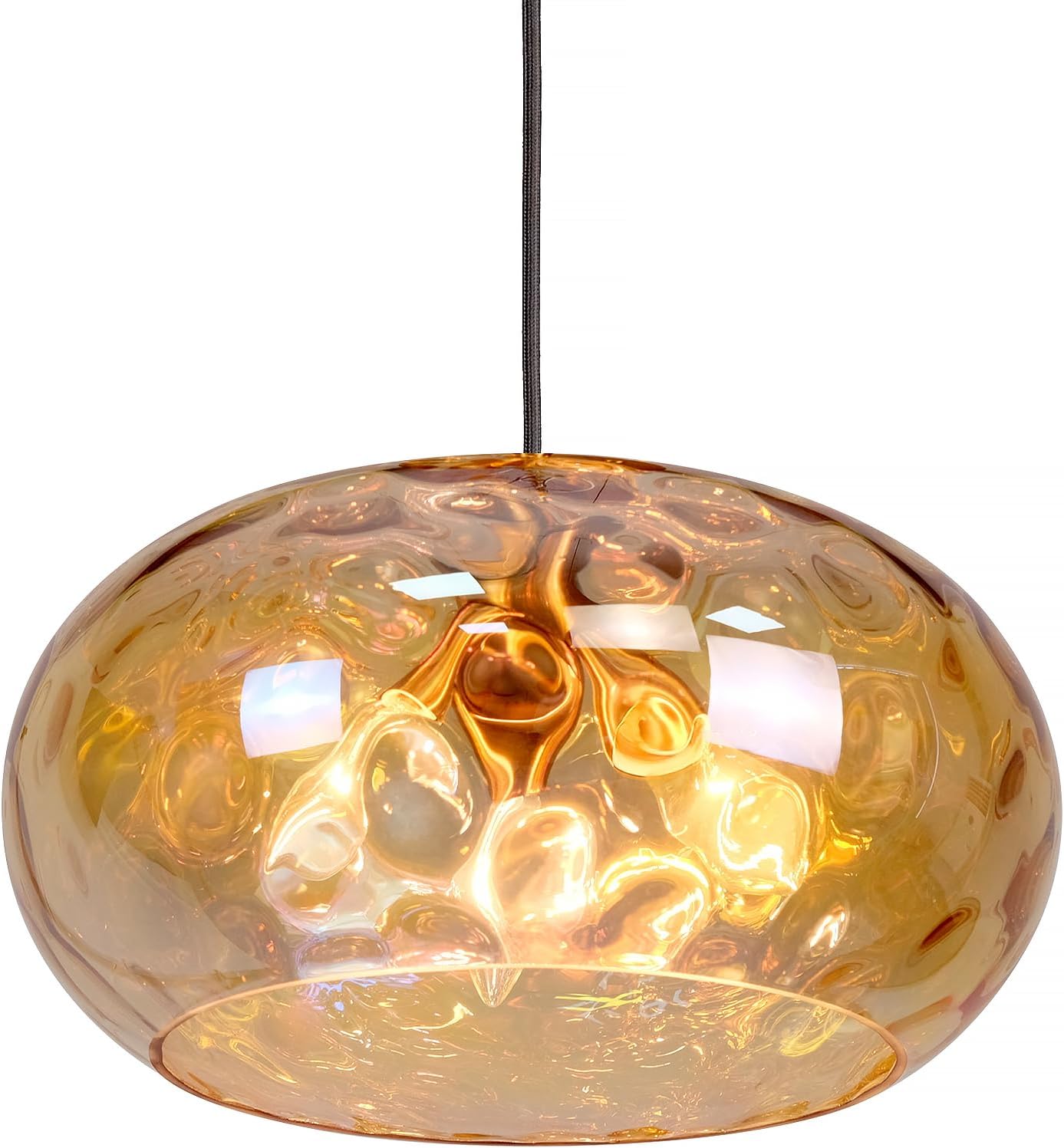 KOKAiZeeKi Amber Glass Pendant Light - 11-Inch Hammered Glass Ceiling ...