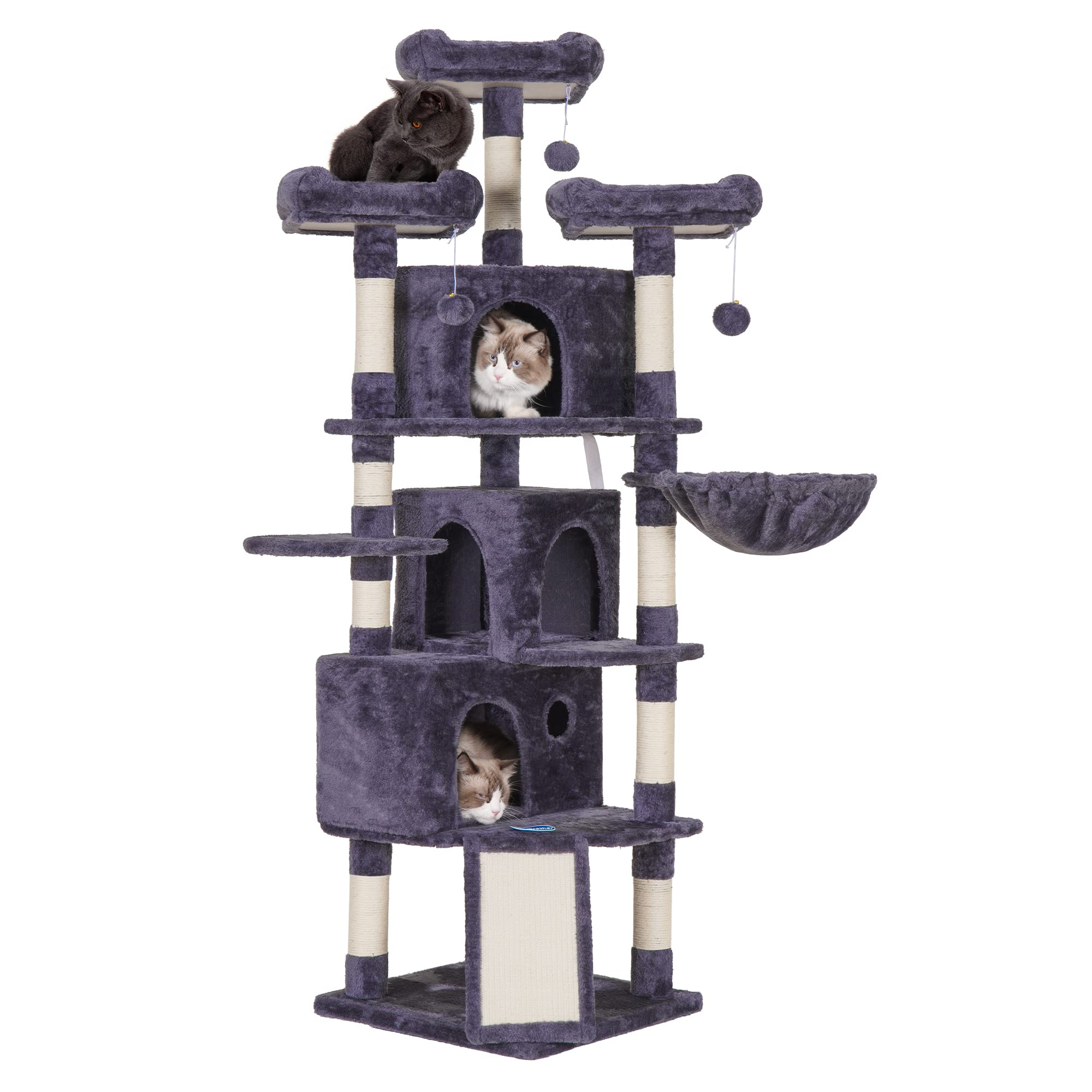 Hey-brother Large Cat Tree, 67.7 inch Cat Tower with 3 Caves, 3 Cozy ...