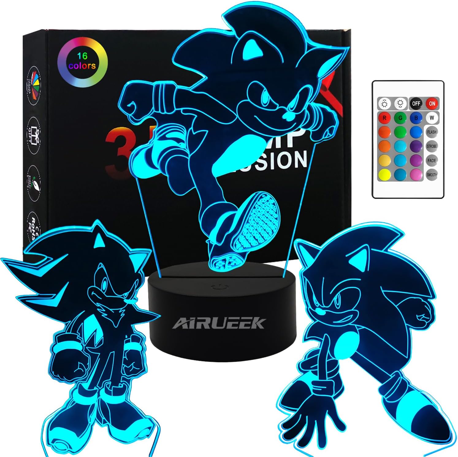 AIRUEEK Sonic Jouet Lampe 3D Veilleuse Anime-16 Variations De Couleurs ...