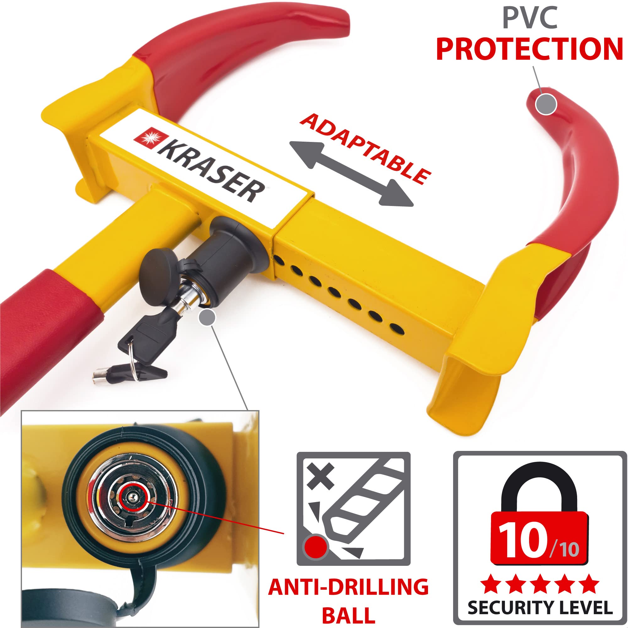 Snapklik.com : WA820 Heavy Duty Wheel Clamp Lock, Anti-Drill Ball ...