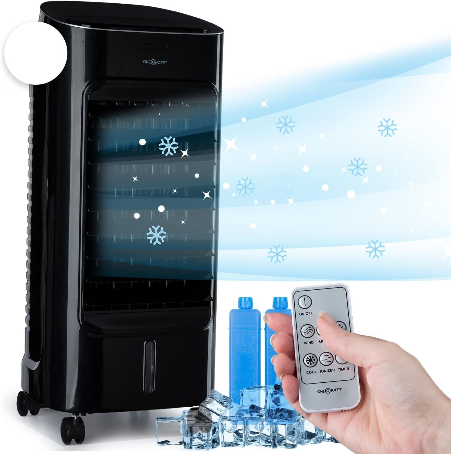 oneConcept Air Cooler, 60W 4-in-1 Portable Fan, Aircon Unit Room Cooler ...