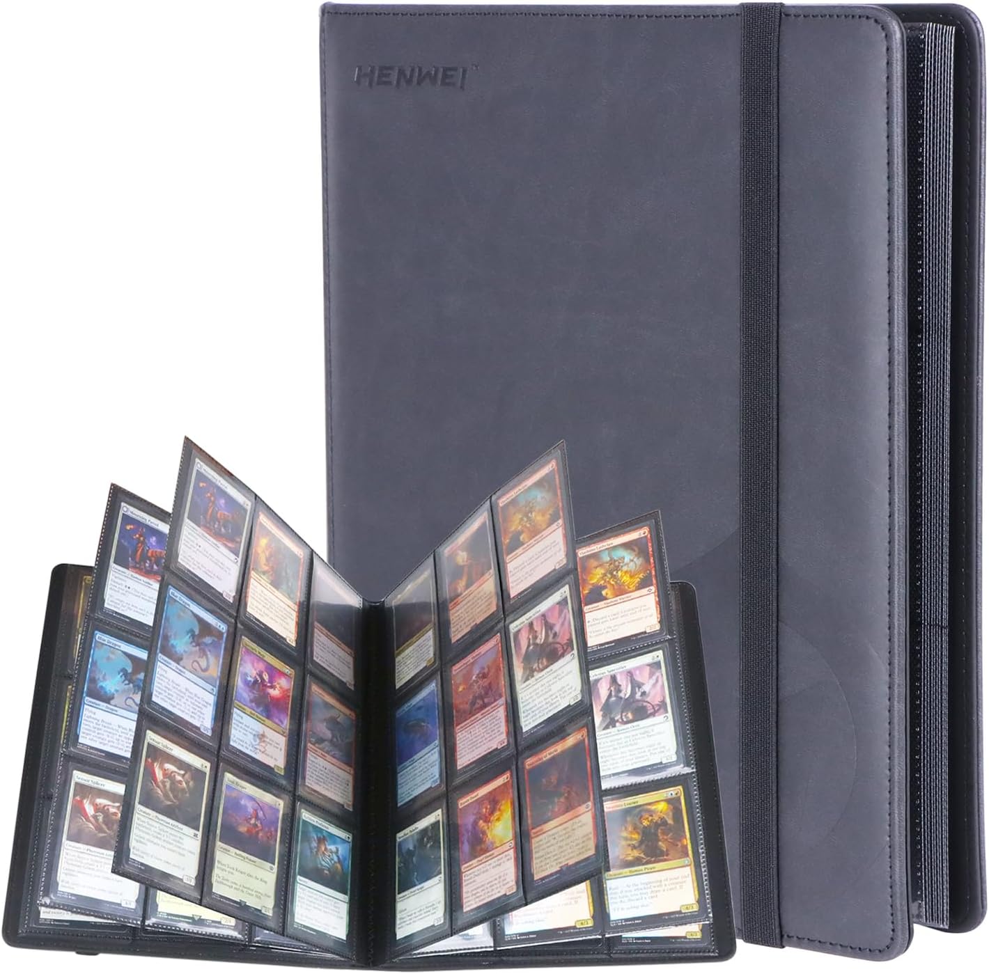 Amazon.com: 9-Pocket PU Leather Trading Card Binder,360 Side-Loading ...