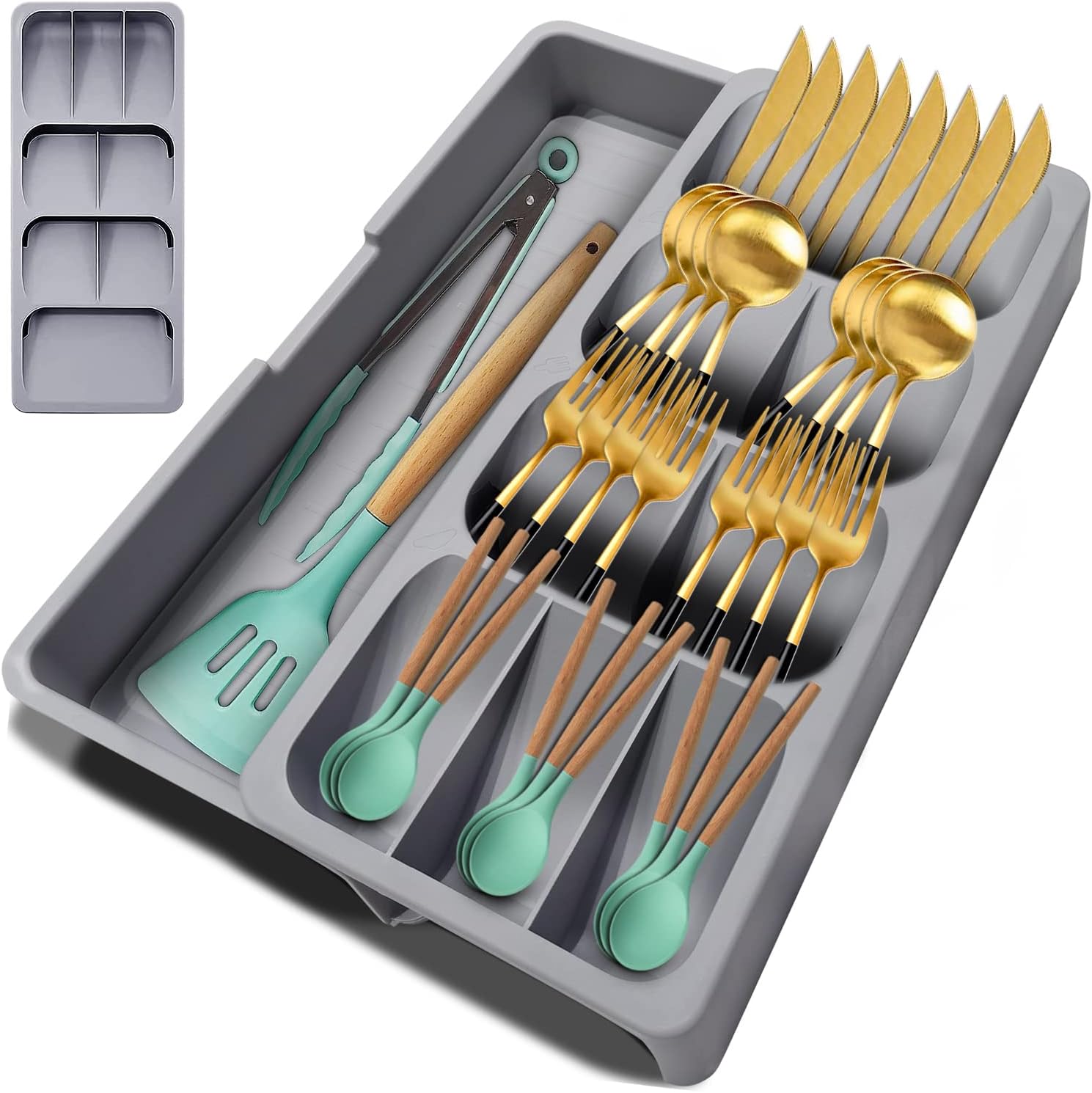[Upgraded] Cutlery Tray Drawer Organiser, Compact Space-Saving ...