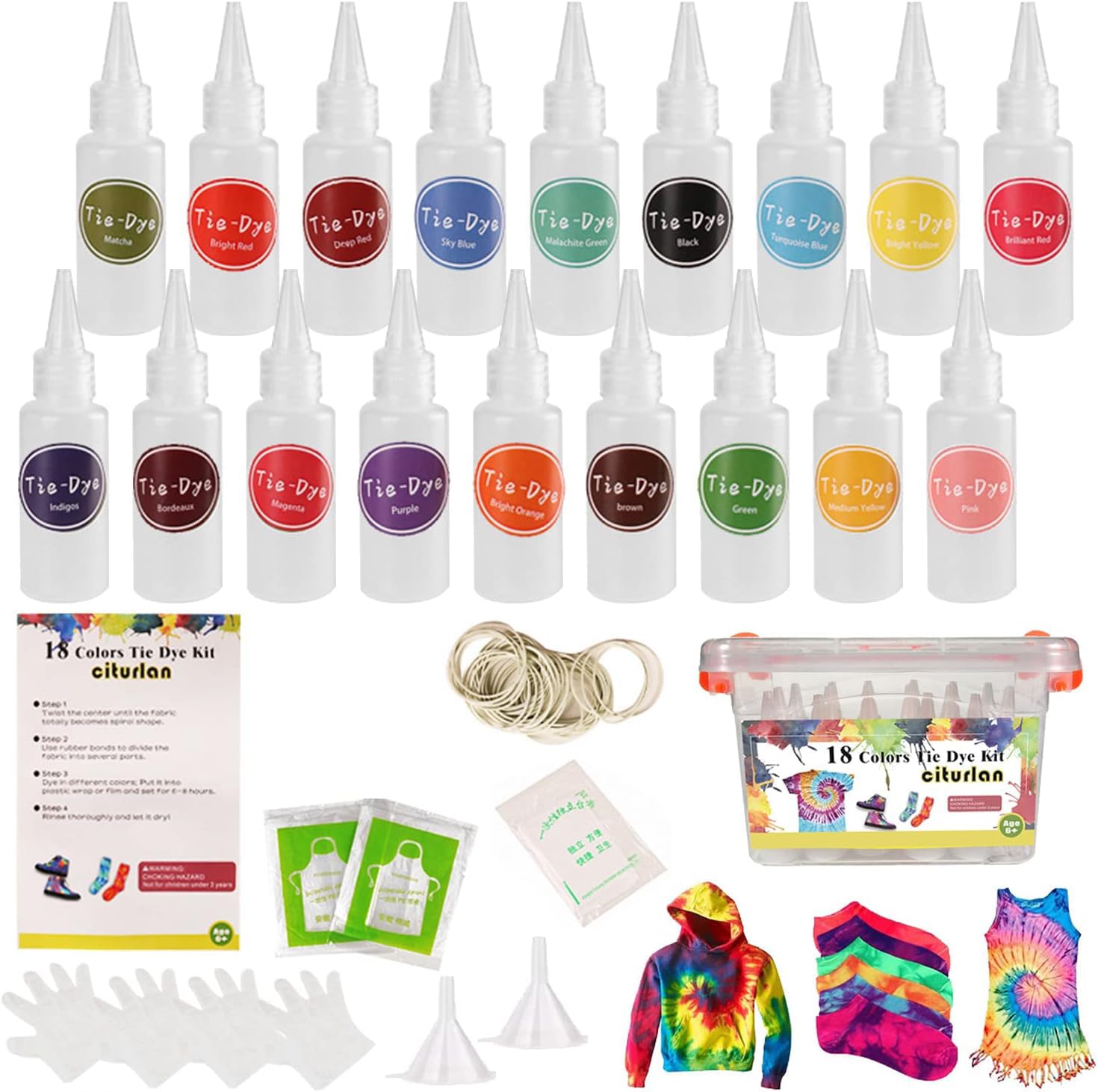 DIY Tie Dye Kit, 18 Colores Kit de Tintes para Telas No Tóxico Traje de ...
