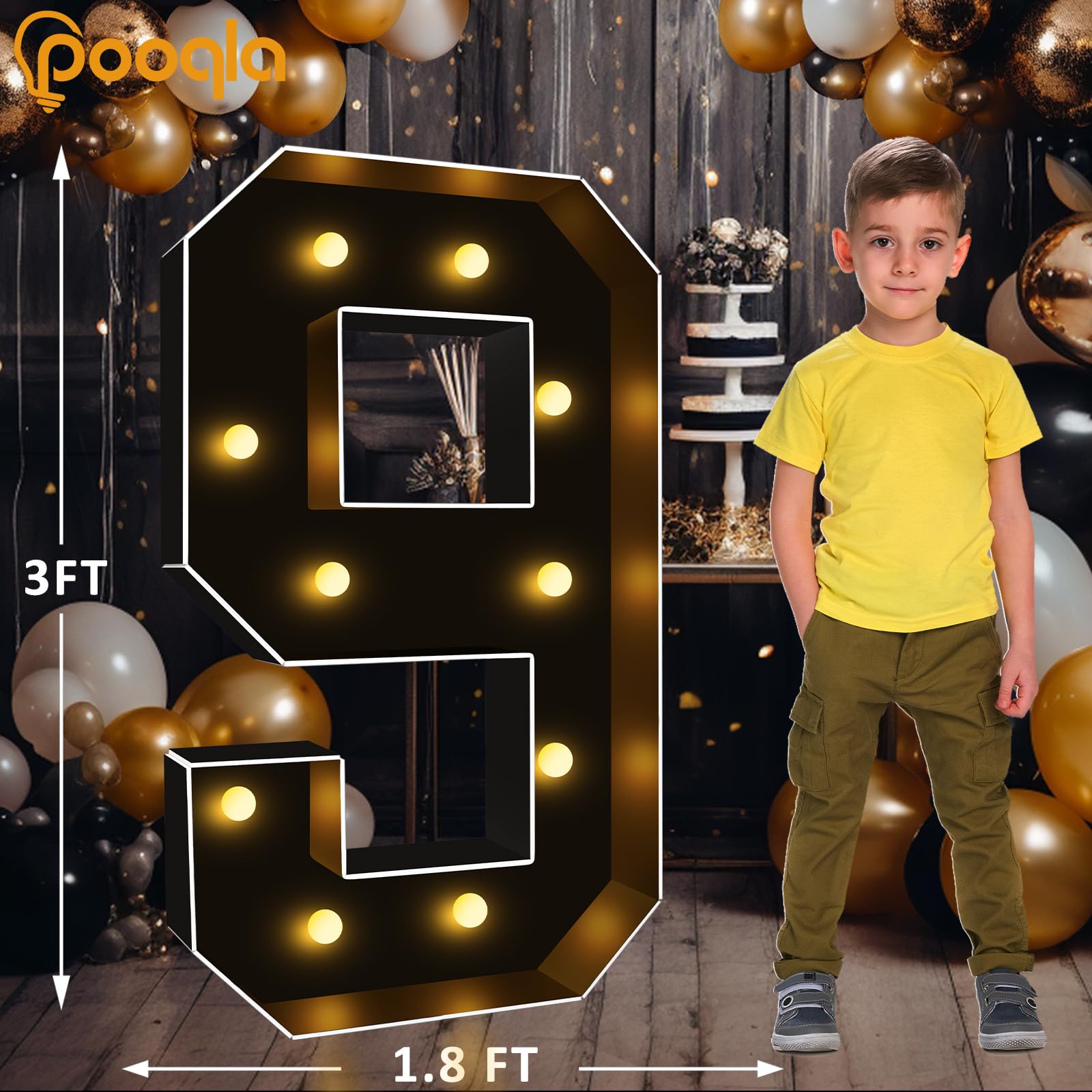 Snapklik.com : 3 FT Light Up Marquee Numbers, Black Marquee Number ...