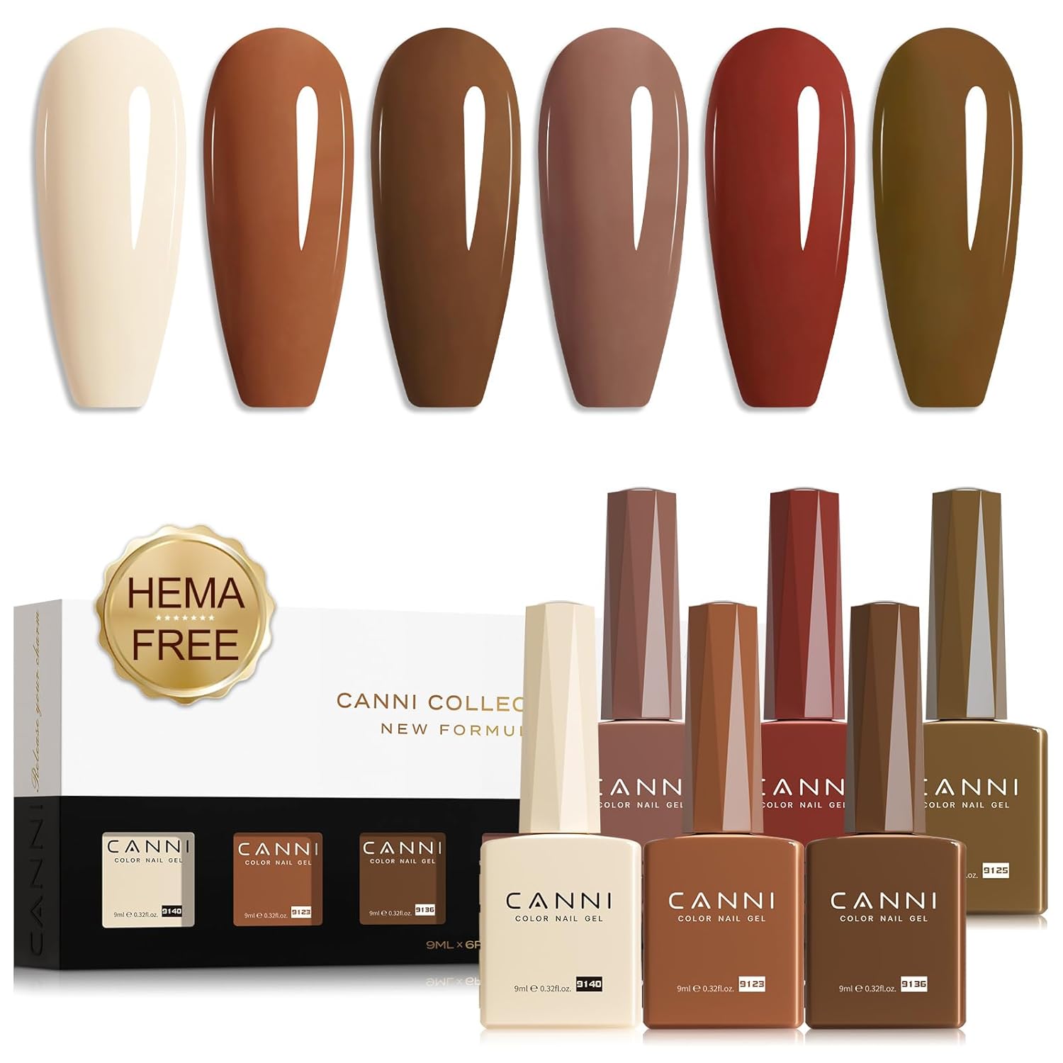 Amazon.com: CANNI Brown Nude Gel Nail Polish Set – 6 Colors 9ML (Beige, Chestnut, Khaki, Skin ...