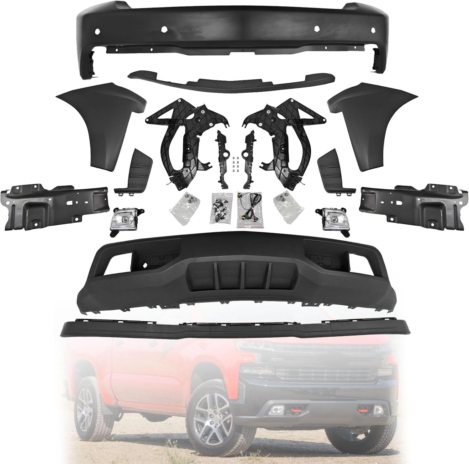 Amazon.com: Front Bumper Cover Kit Compatible with Chevy Silverado 1500 ...