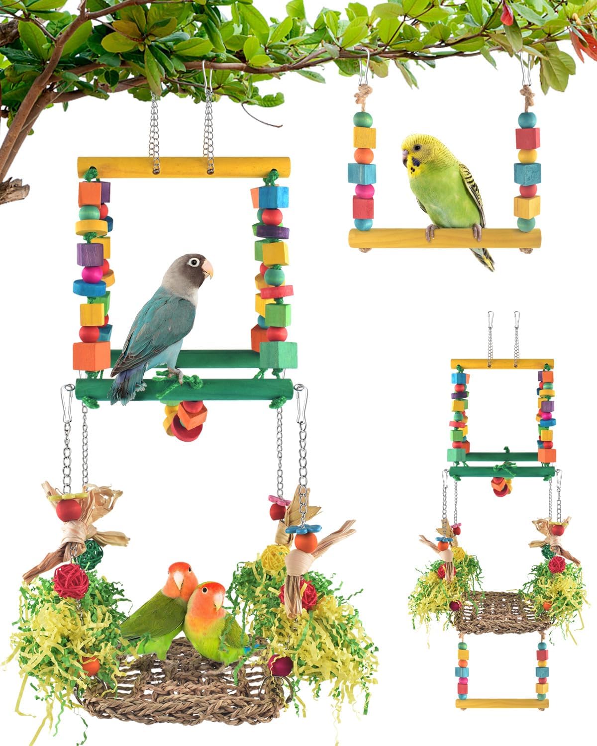 Amazon.com : DBNESS 5in1 Bird Parakeet Toys, Detachable Birdie Perches ...