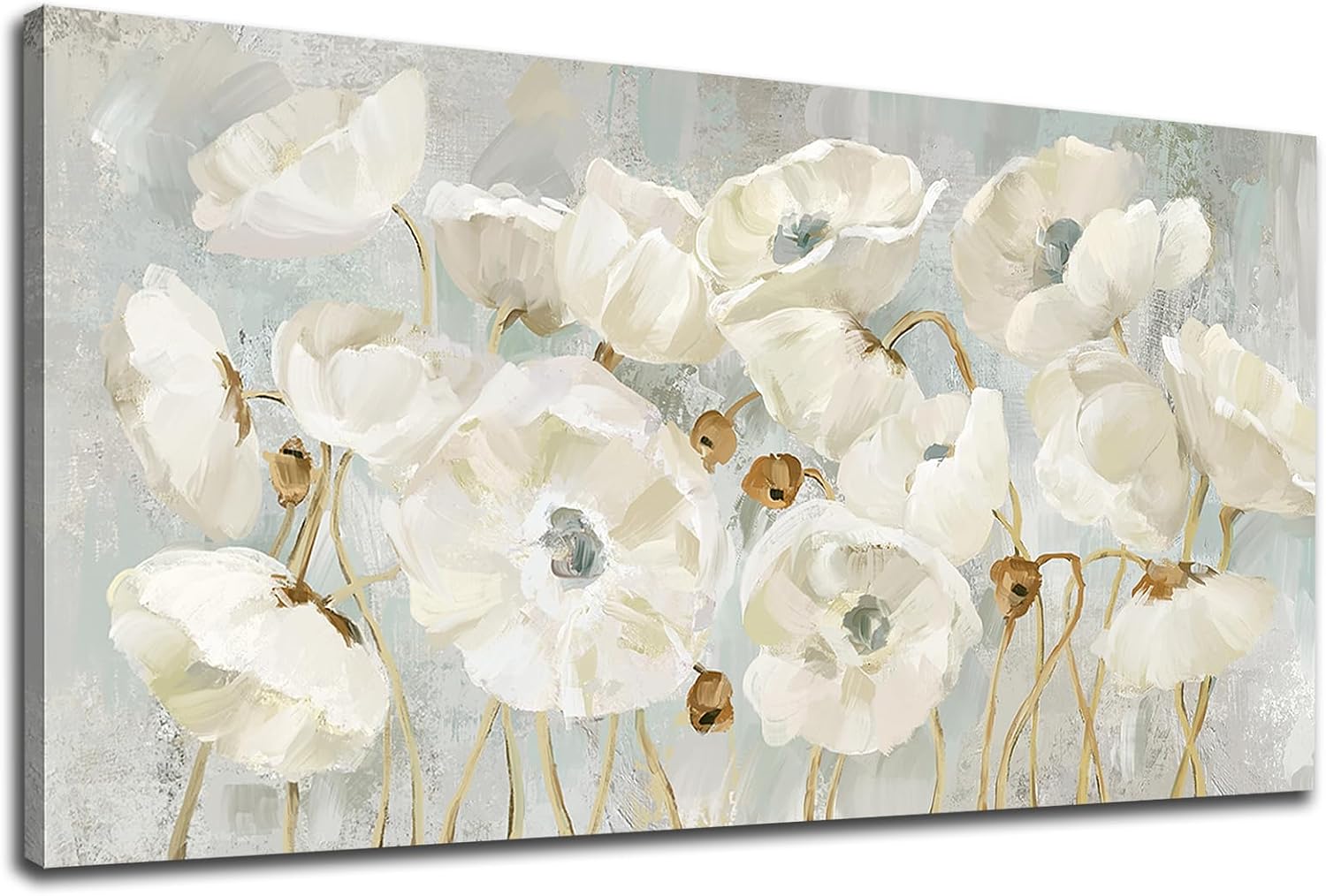 Amazon.com: Abstract Flowers Canvas Wall Art - Large Cream White ...