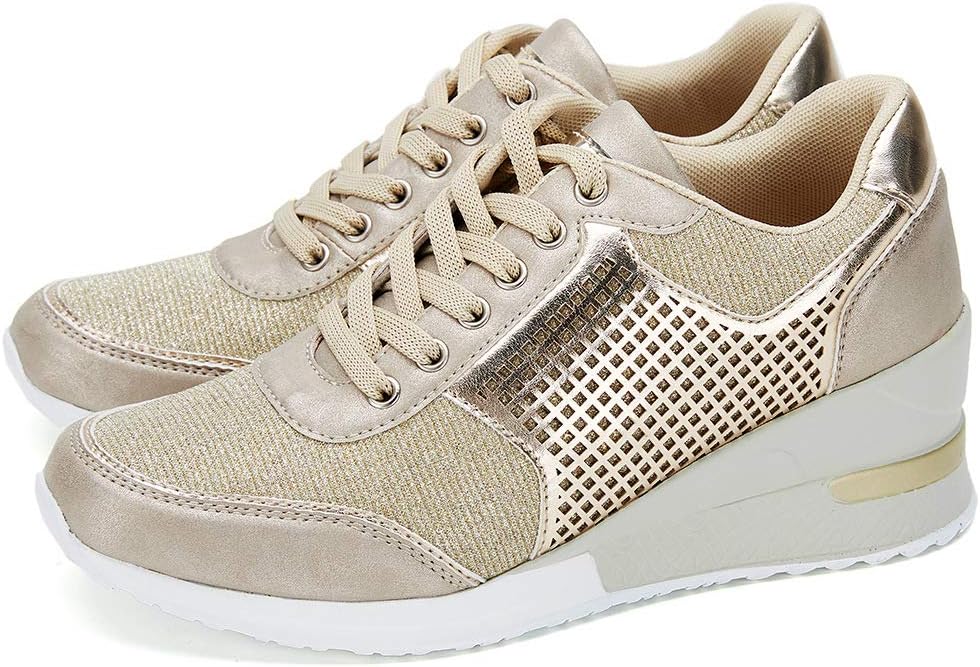 Tenis de cuña de tacón alto para mujer, tenis ocultos con cordones, la ...