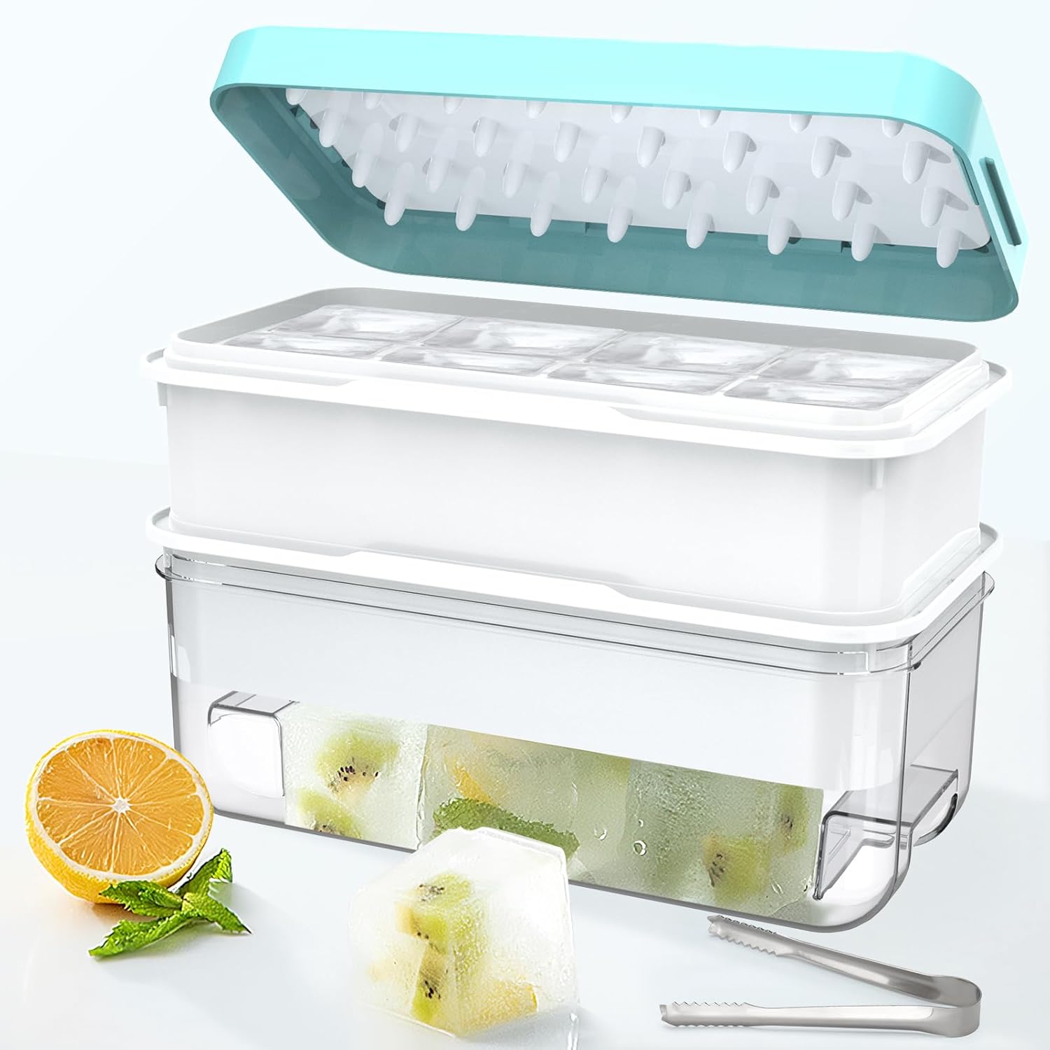 Amazon.com: Ice Cube Tray with Lid and Bin, 16 pcs Big Ice Cubes Molds ...