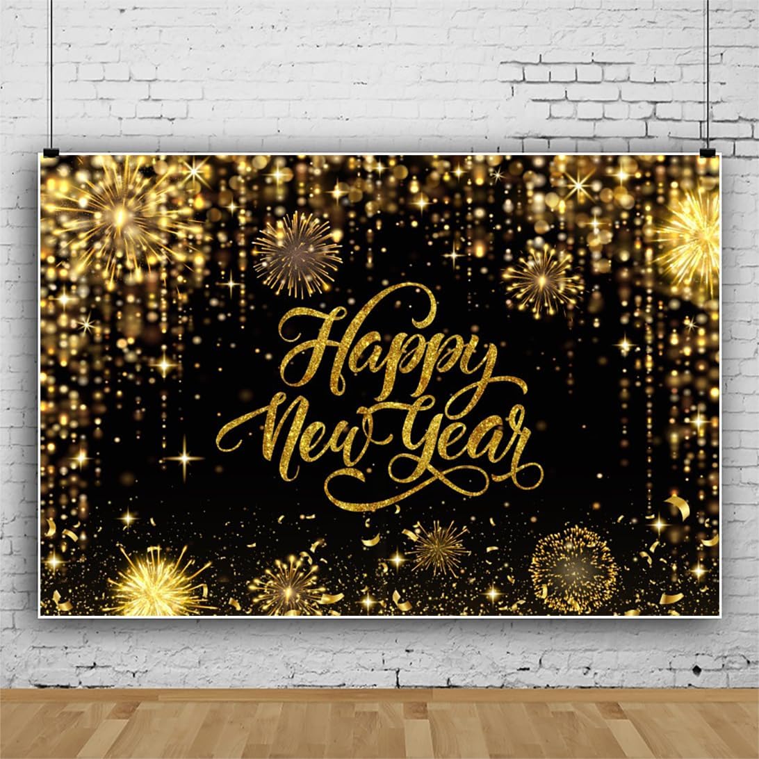 Amazon.com : Happy New Years Backdrops for Photography Black and Gold ...