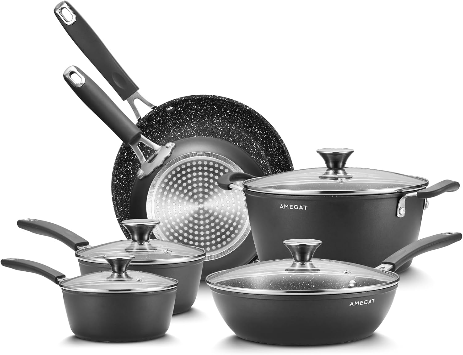 Amazon.com: Induction Cookware Set, Pots and Pans Set 10-Piece, AMEGAT ...