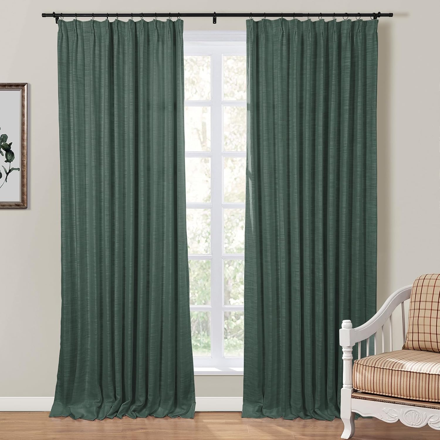 Amazon.com: TWOPAGES Hunter Green Pinch Pleated Curtain 90 Inch Length ...