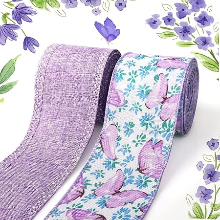 Amazon.com: Hying 2 Rolls Spring Flower Ribbons for Wreath Bows ...