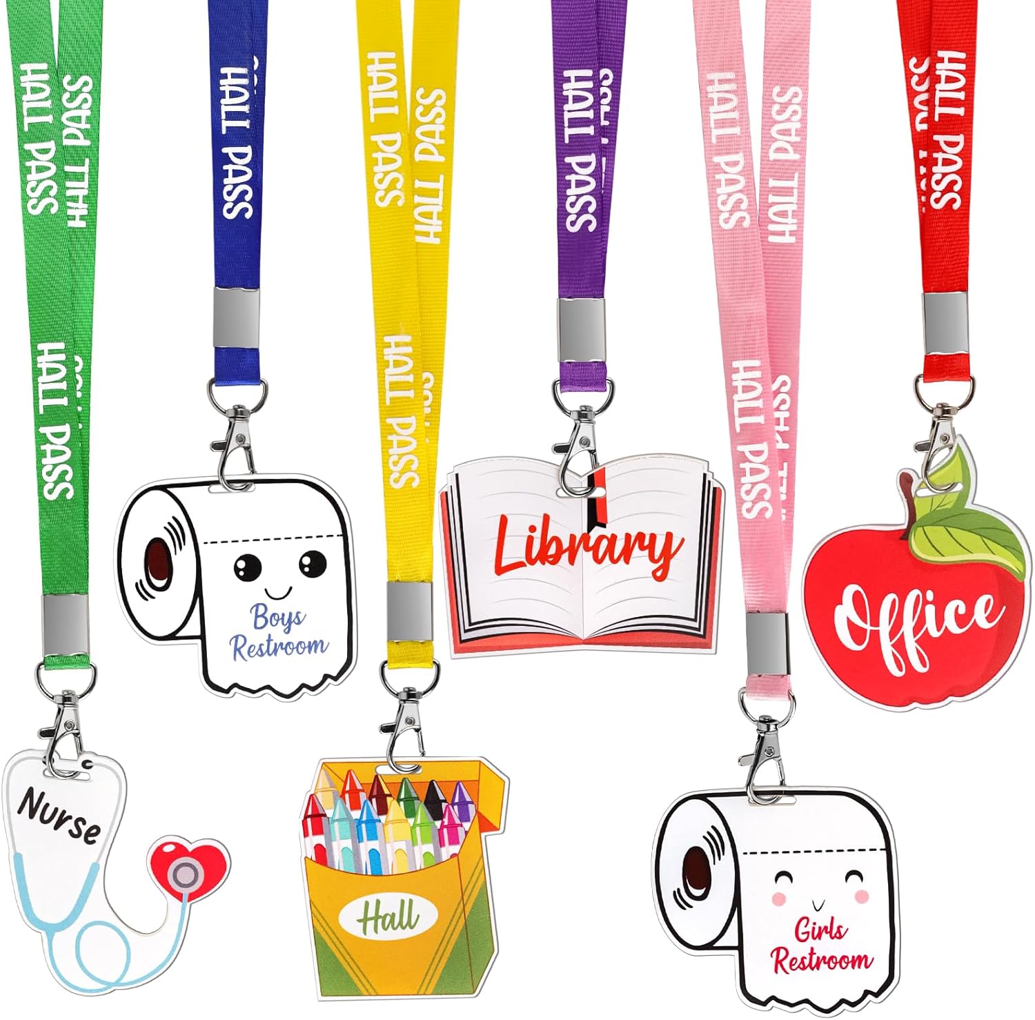 Amazon.com: 6 Pieces Acrylic Hall Pass Lanyards and School Passes Set ...