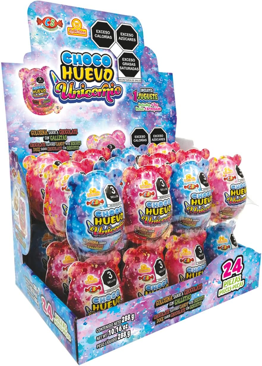 Choco Huevo Unicornio 24 piezas, Golosina sabor chocolate con galletas ...