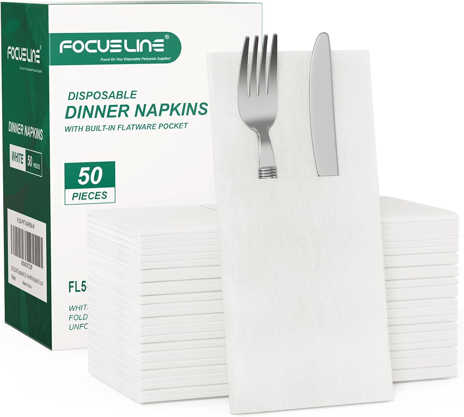 Amazon.com: FOCUSLINE 50 Count Disposable Cloth-Like Napkins, Built-in ...