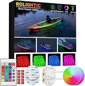 ROLiGHTiC Battery Powered Led Kayak Lights, RGB Color Changing ...