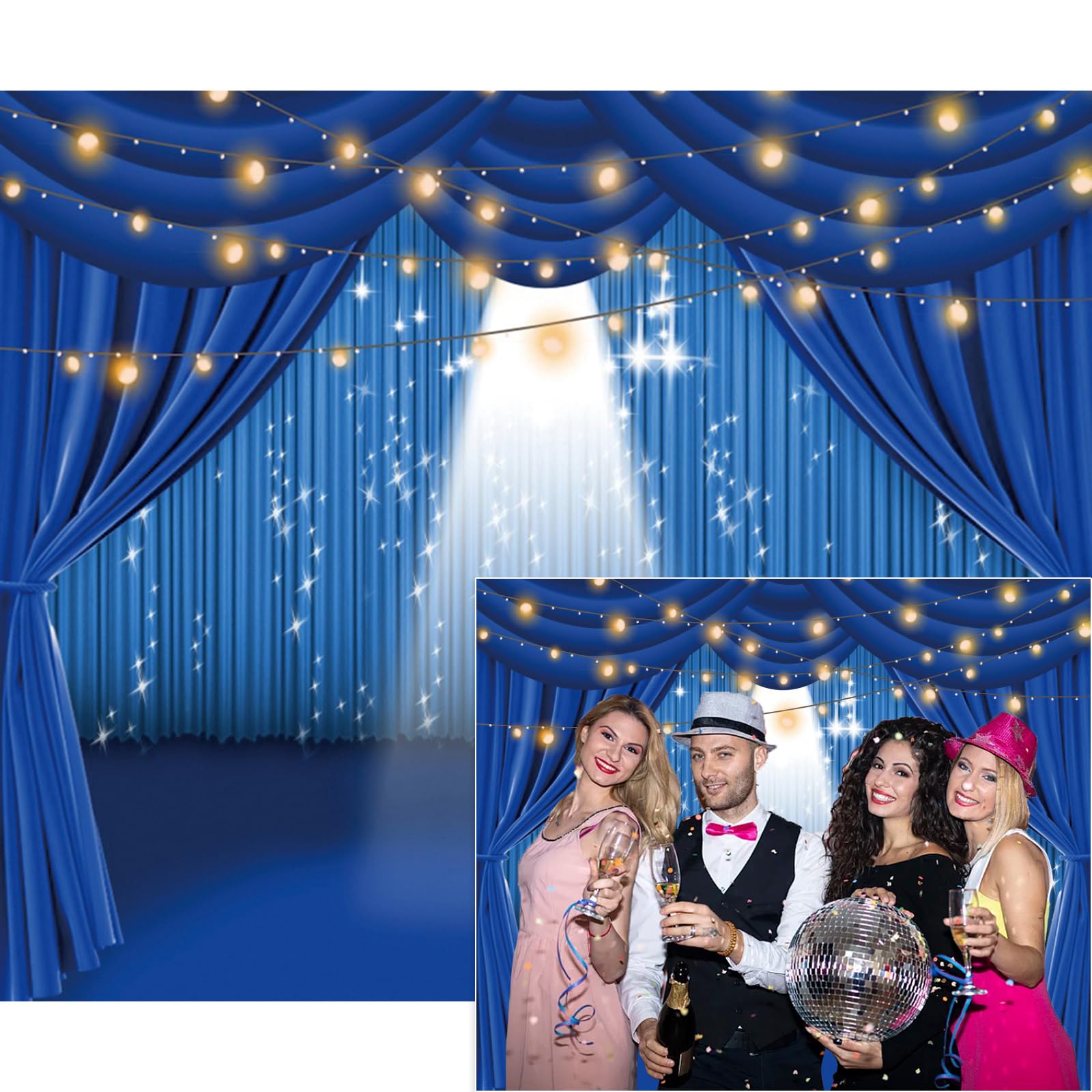 Amazon.com : YongFoto Blue Curtain Stage Backdrop 8x6ft Theater Stage ...