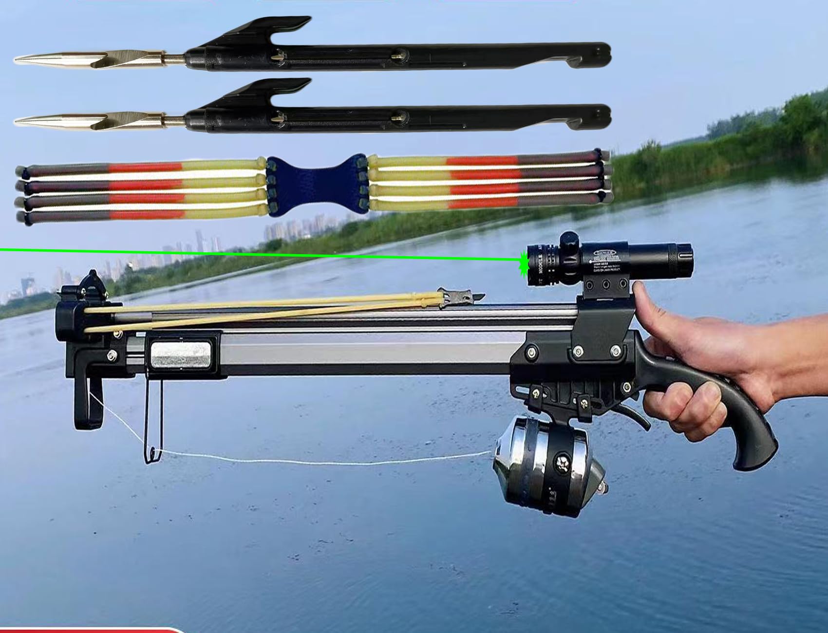 Fishing Slingshot Kit with Green Laser Sight,Fishing Reel,Fishing Reel ...