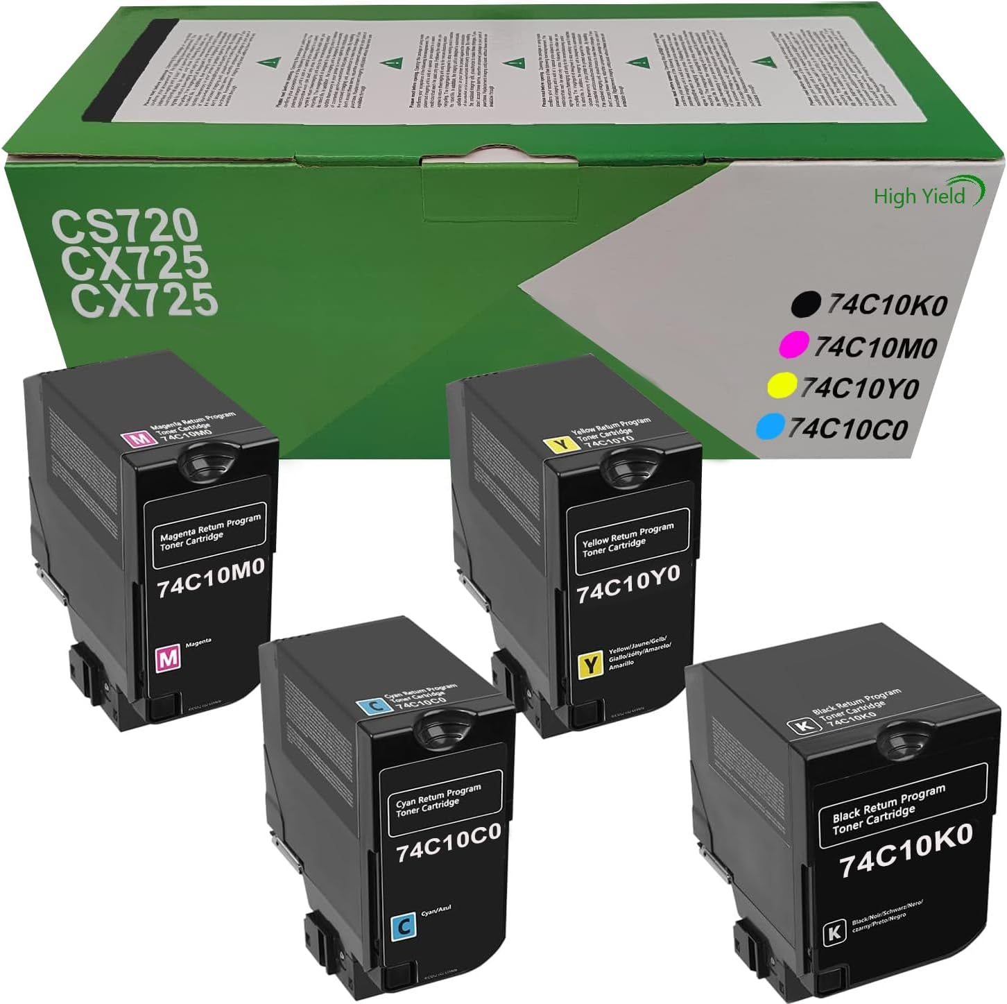 Amazon.com: Lexmark 74C1HK0, 74C1HC0, 74C1HM0, 74C1HY0 High Yield Toner ...