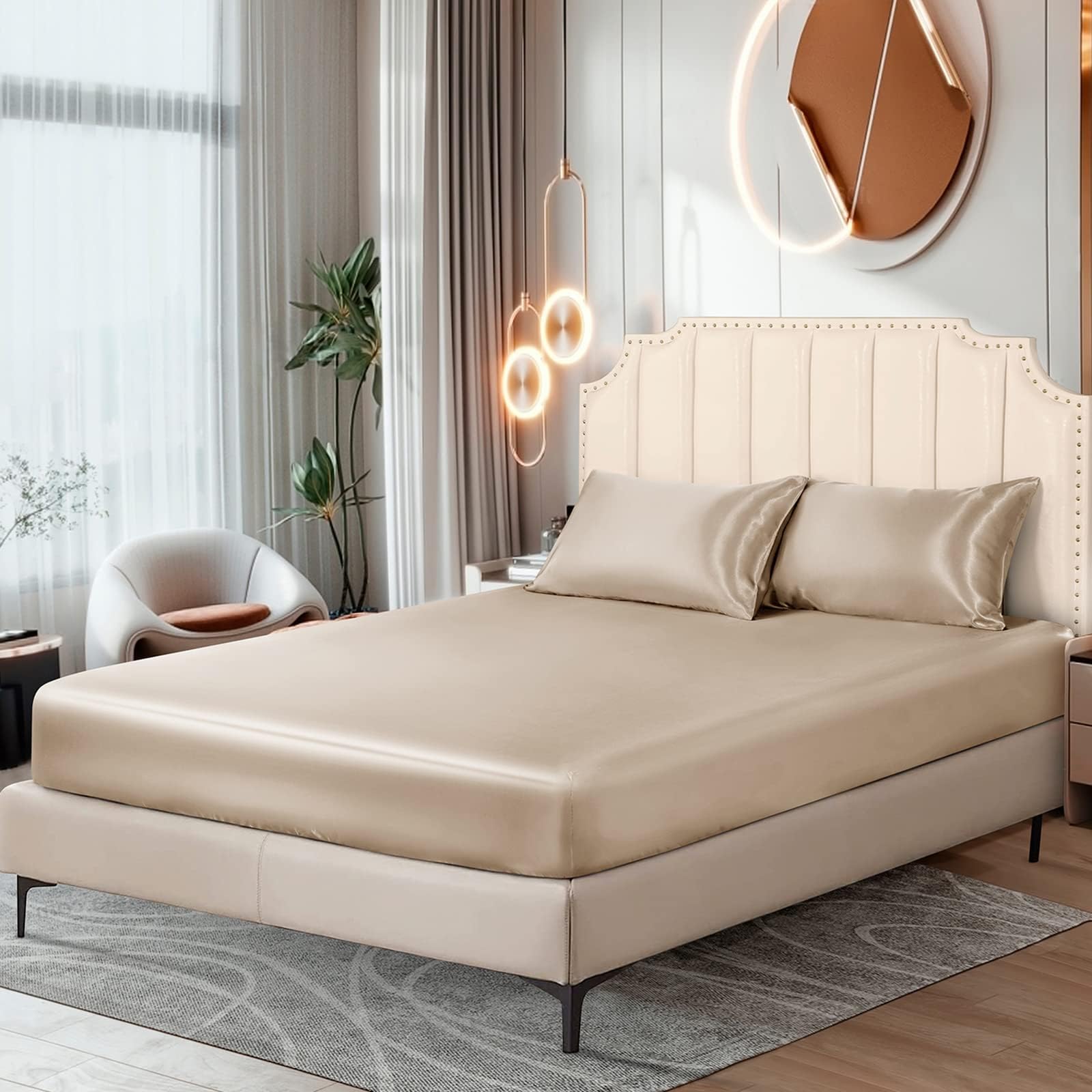 Amazon.com: 1 Piece Satin Fitted Sheet Only Classic Luxury Silky Soft ...