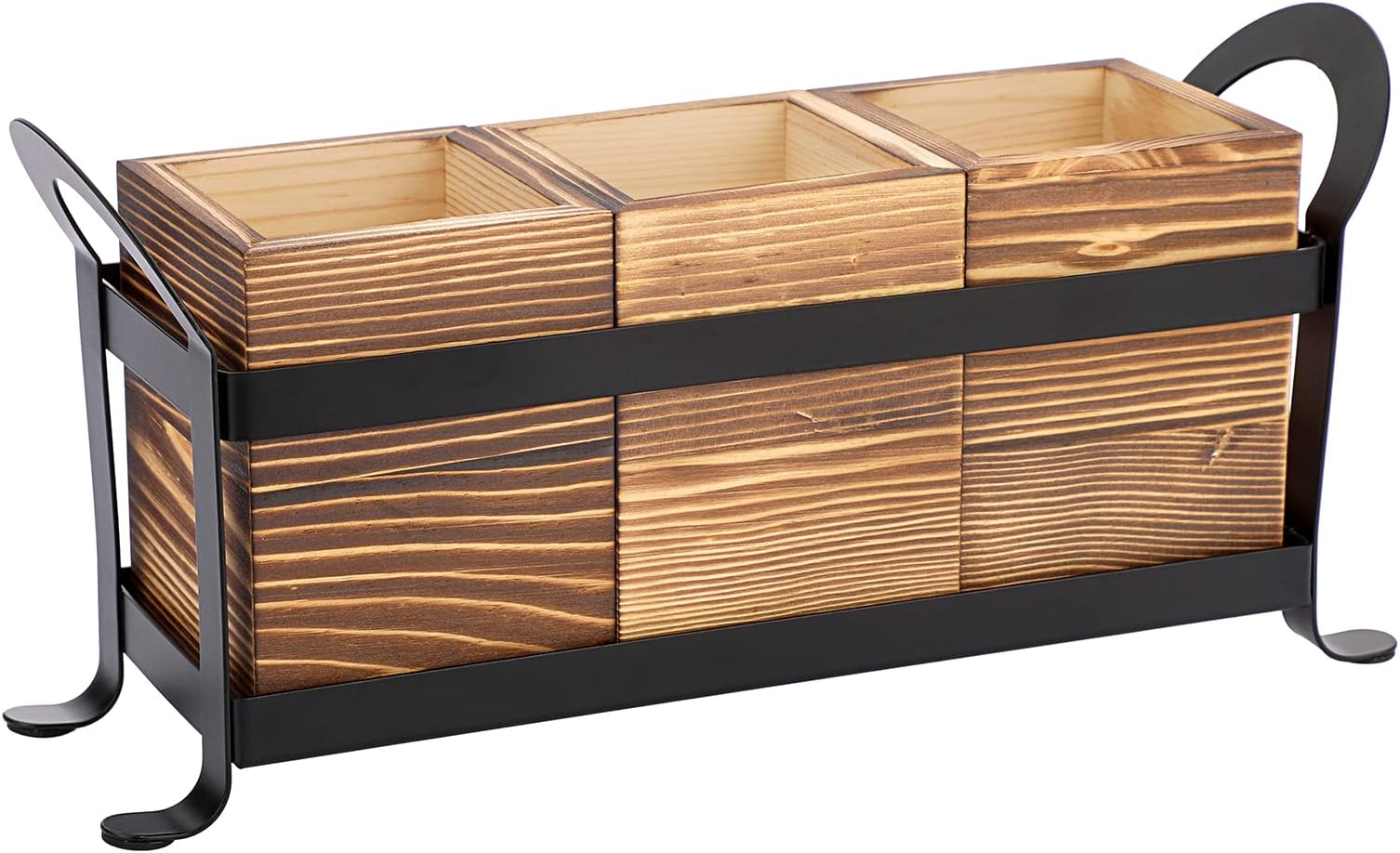 BTSKY Wooden Utensil Caddy Cutlery Holder with Metal Tray - 3 ...