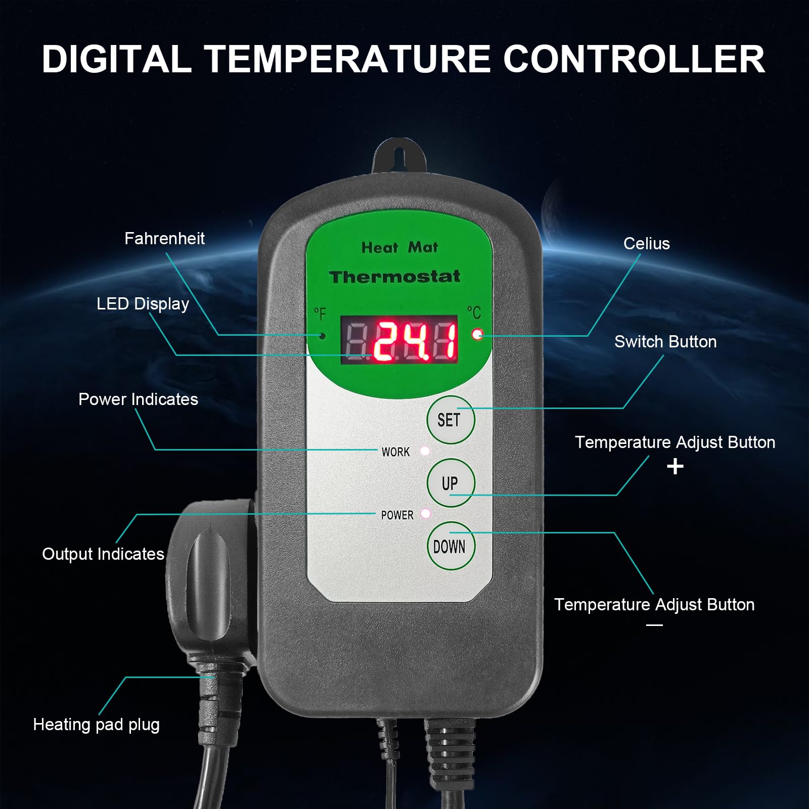 HYDGOOHO Heat Mat Thermostat Controller, 40108 F 1000W for Seedlings ...