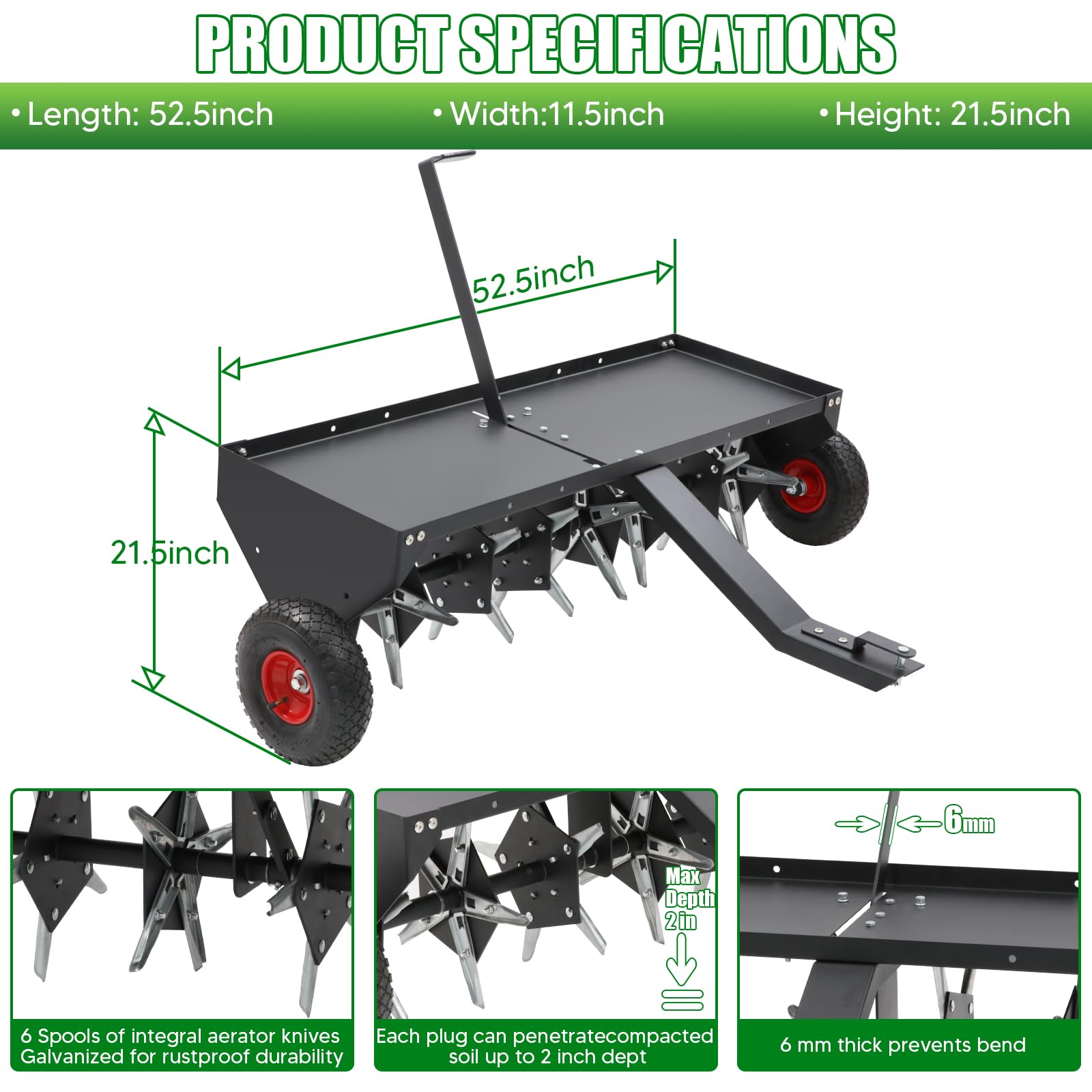 Lawn Plug Aerator 52-Inch Tow Behind Plug Aerator With Transport Wheels ...