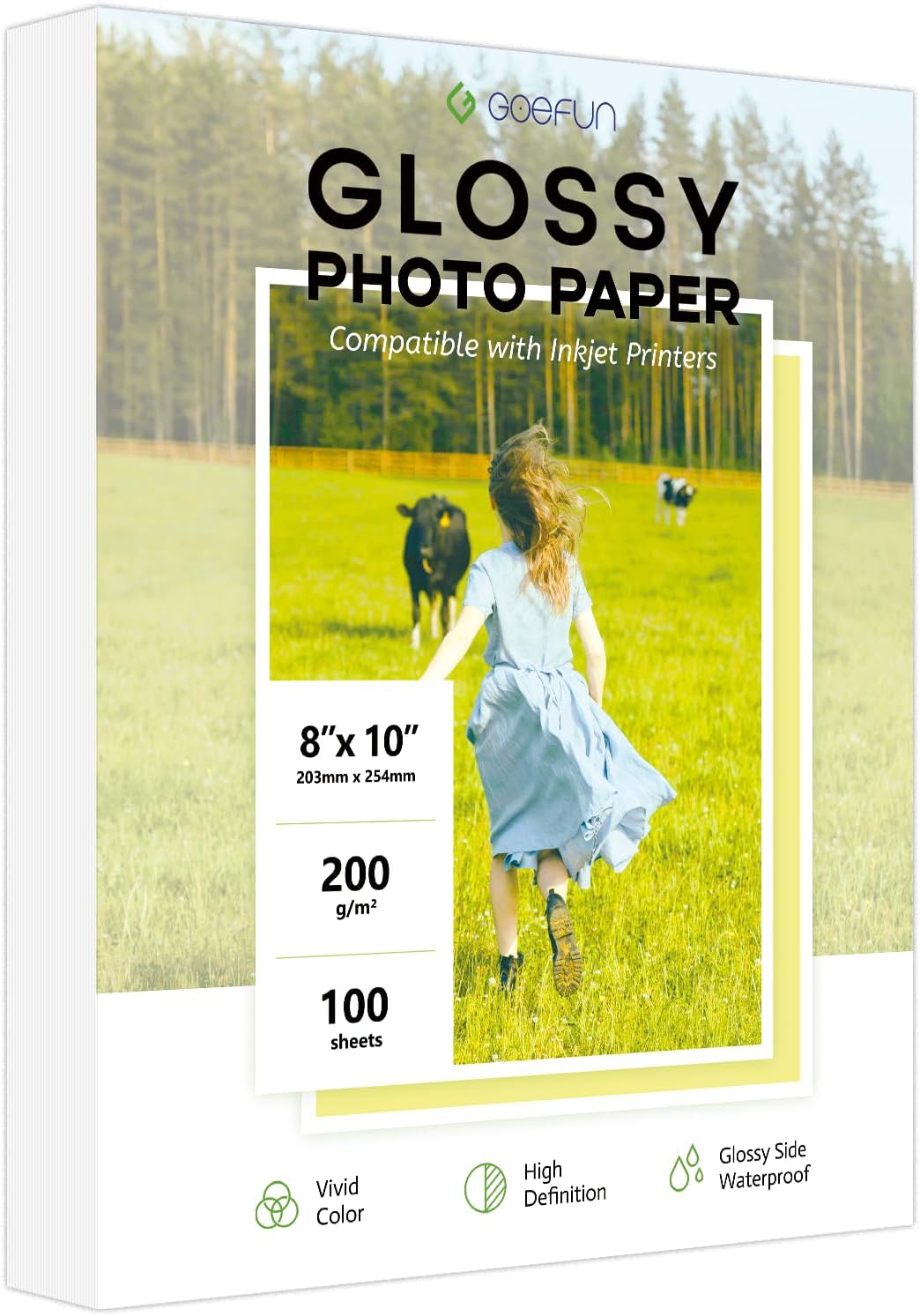 Amazon.com : 100 Sheets Glossy Photo Paper 8x10, Goefun 200GSM/54LB ...