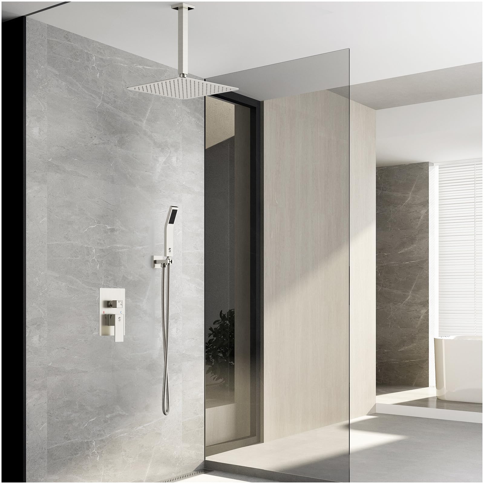 SR SUN RISE 12 Inch Ceiling Mount Brushed Nickel Shower System Bathroom ...