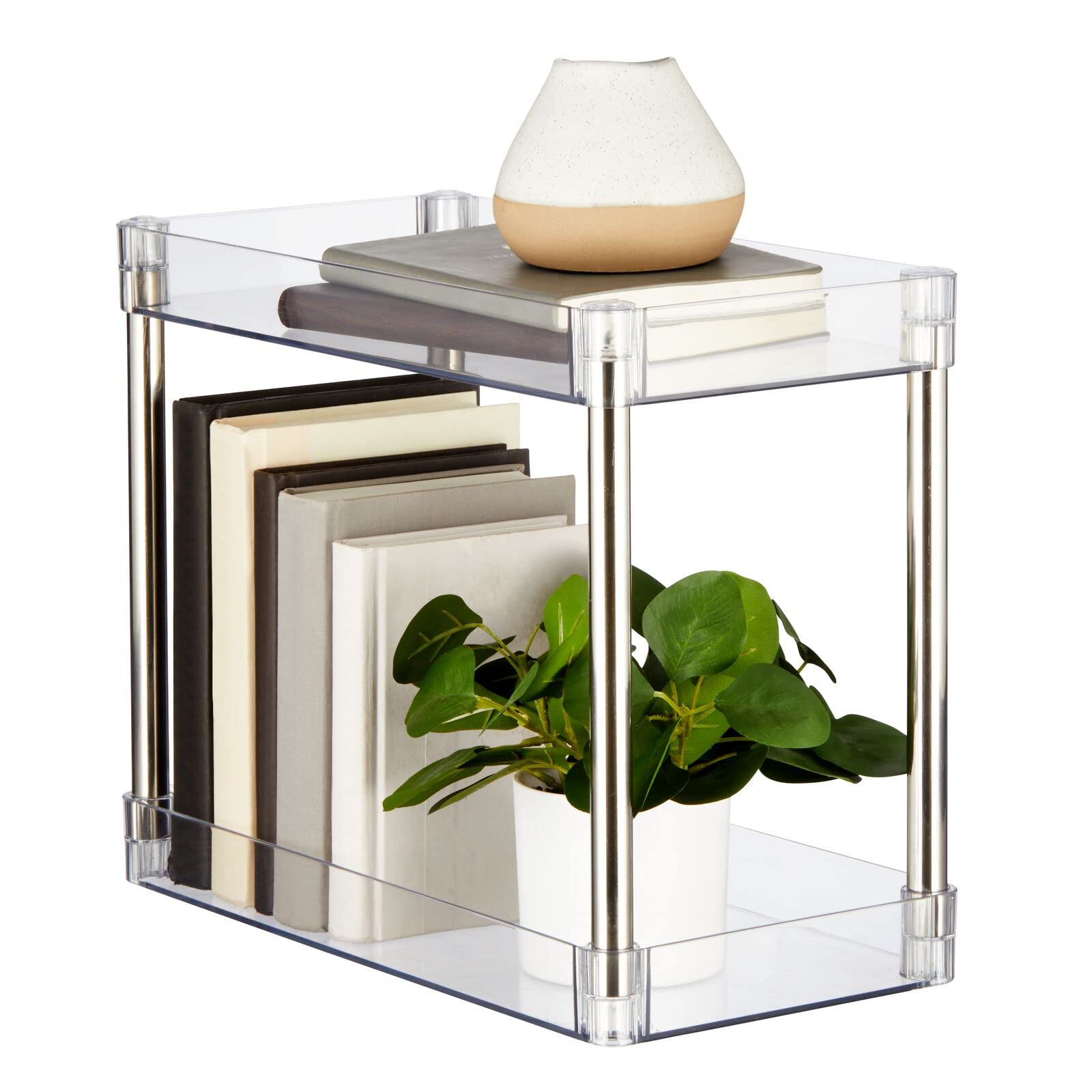 mDesign Slim 2-Tier Household Stackable Storage Shelf Organizer Tray ...