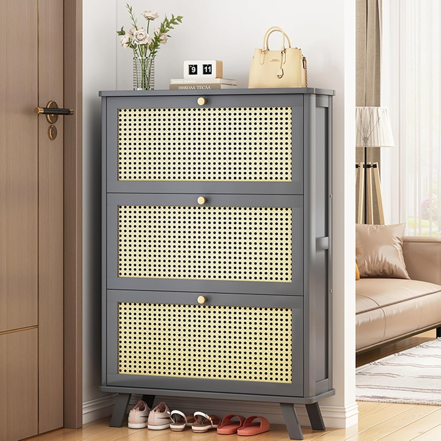 Amazon.com: YQMHEZ Rattan Shoe Cupboard，1/2/3Tiers Shoe Rack for ...