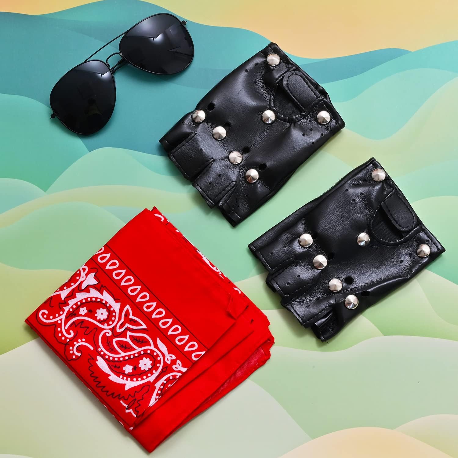 UNVOJL 3 Pieces Punk Rocker Party Kit Inflatable Guitar Punk Gloves Red ...